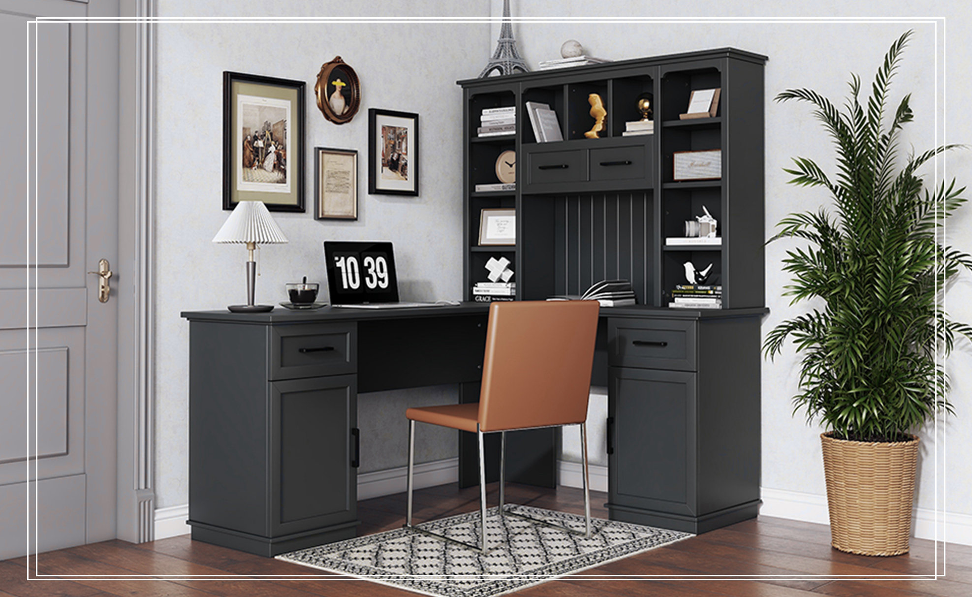 Red Barrel Studio L-shaped computer desk with 2 cabinets and 2 drawers ...