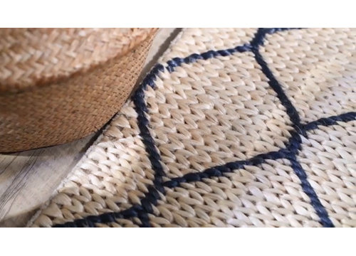 Tiles Navy Handwoven Jute Rug | Birch Lane