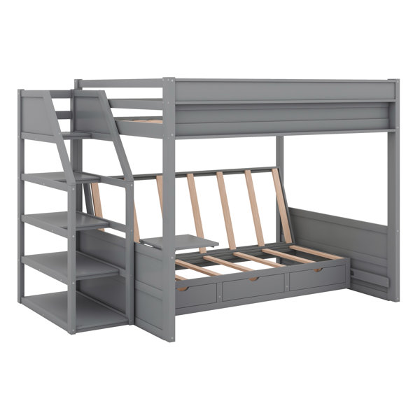 Harriet Bee Convertible Bunk Bed With Storage Staircase, Bedside Table ...