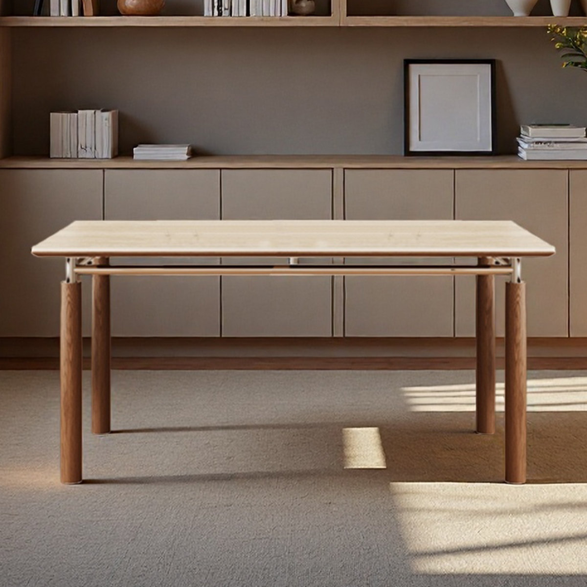 Corrigan Studio® Granite desk with stainless steel and white waxwoo ...