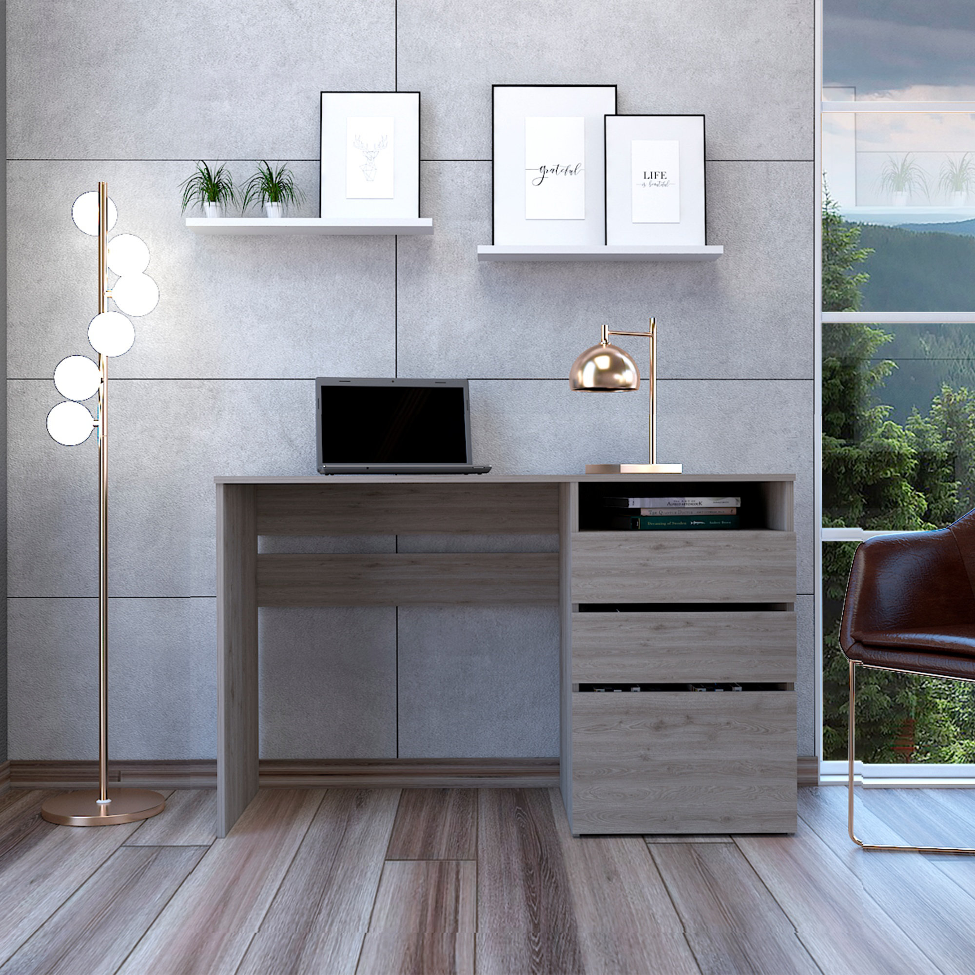 Latitude Run® Dublin Three Drawer Computer Desk, One Shelf (Desk) | Wayfair