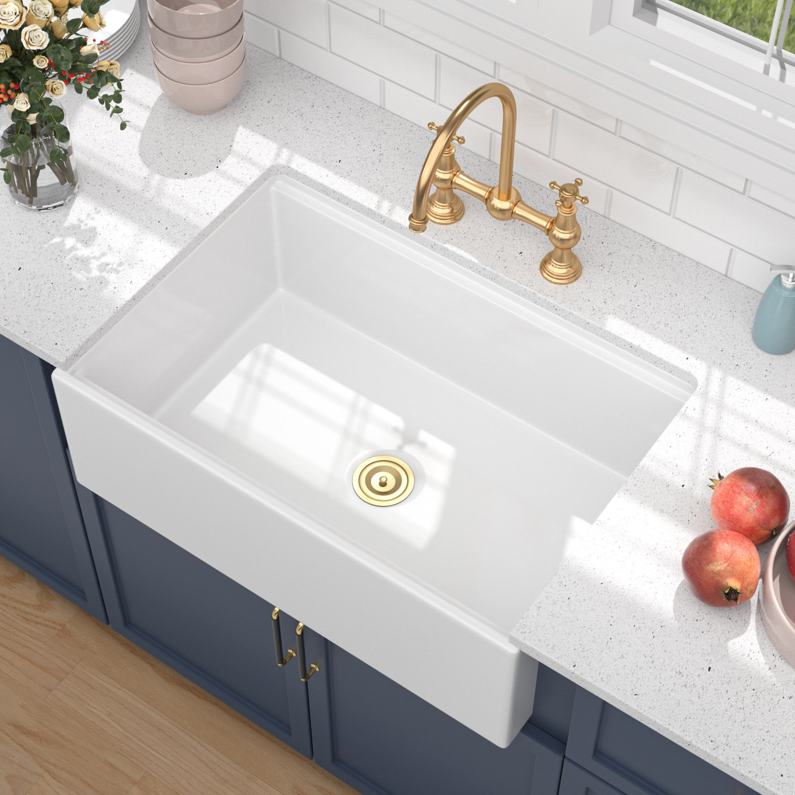 Beslend 33" L X 20" W Ceramic Apron Front Farmhouse Kitchen Sink 10 ...