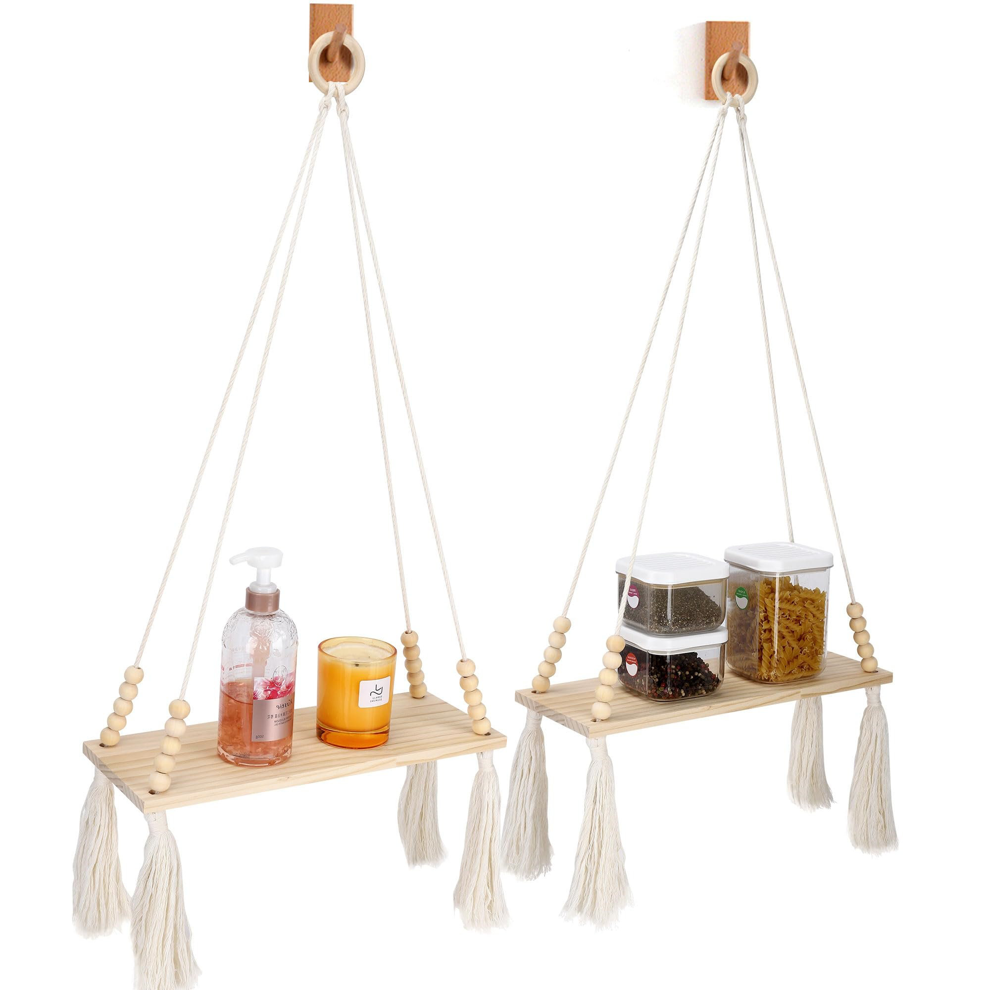 Dakota Fields Macrame Plant Wall Shelf with Tassels, Floating Storage ...