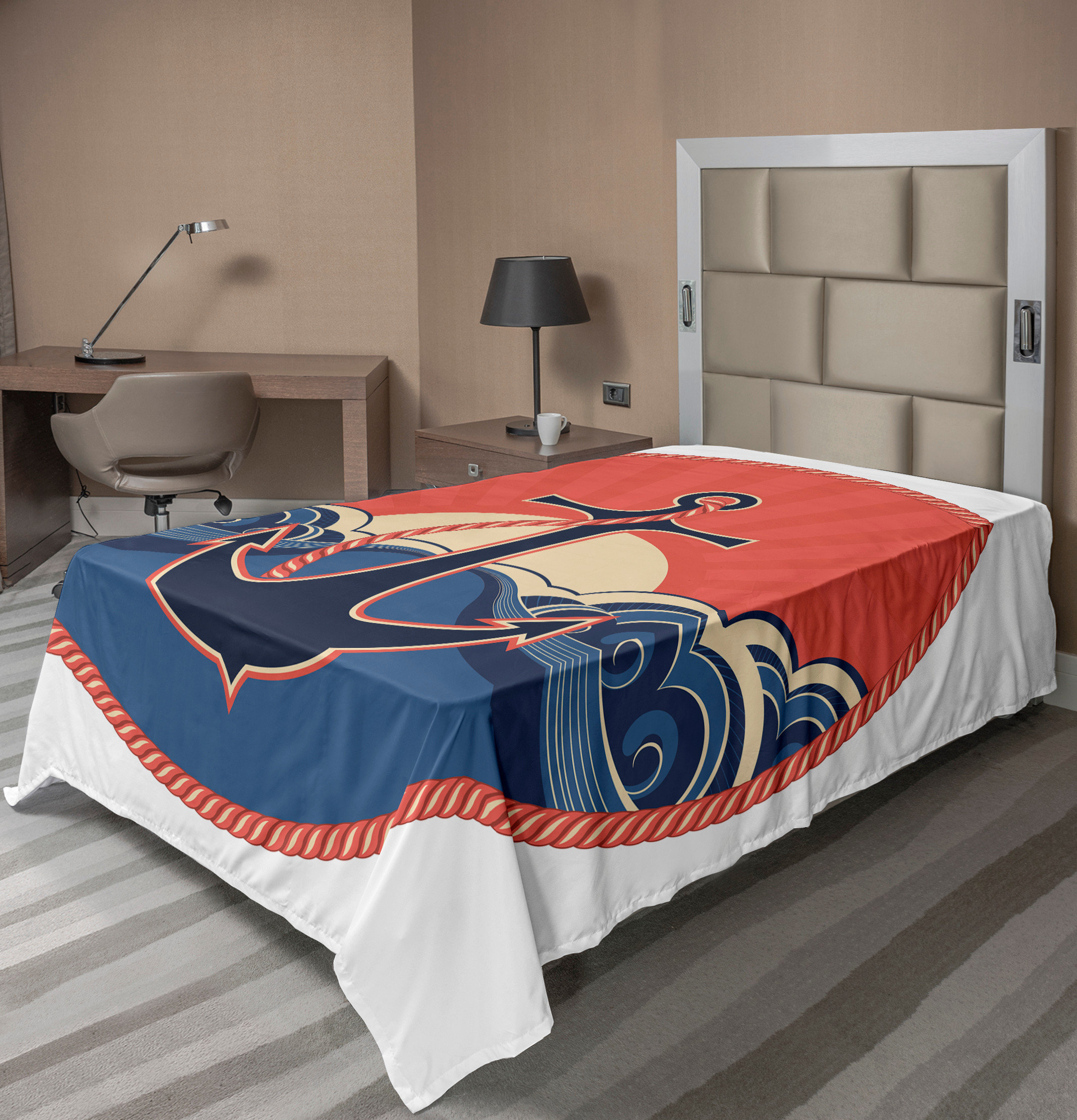 Ambesonne Nautical Top Flat Sheet Sea Waves at Sunset Red Blue Yellow ...