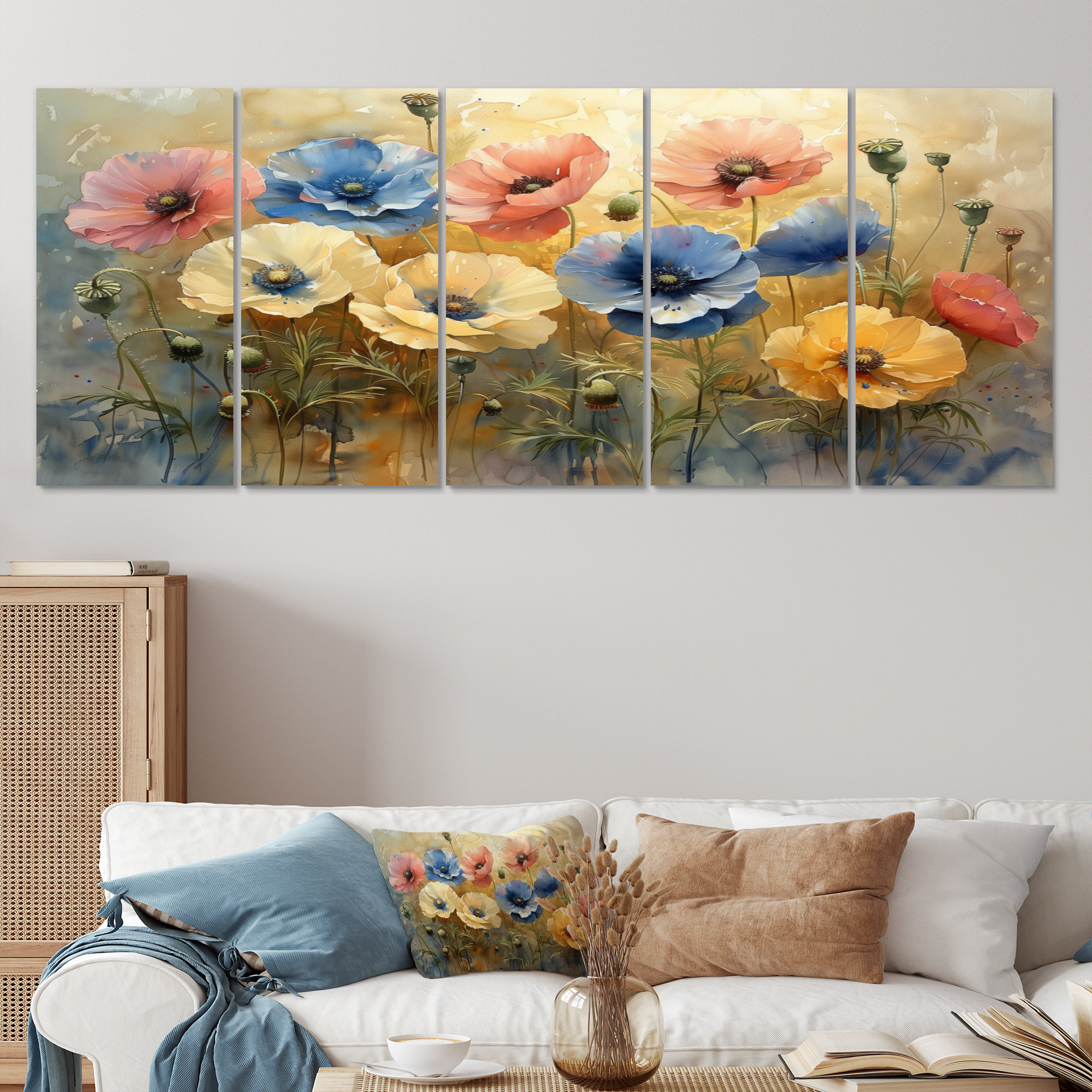 Design Art Yellow Poppies Garden Of Life - Poppies Wall Art Living Room ...