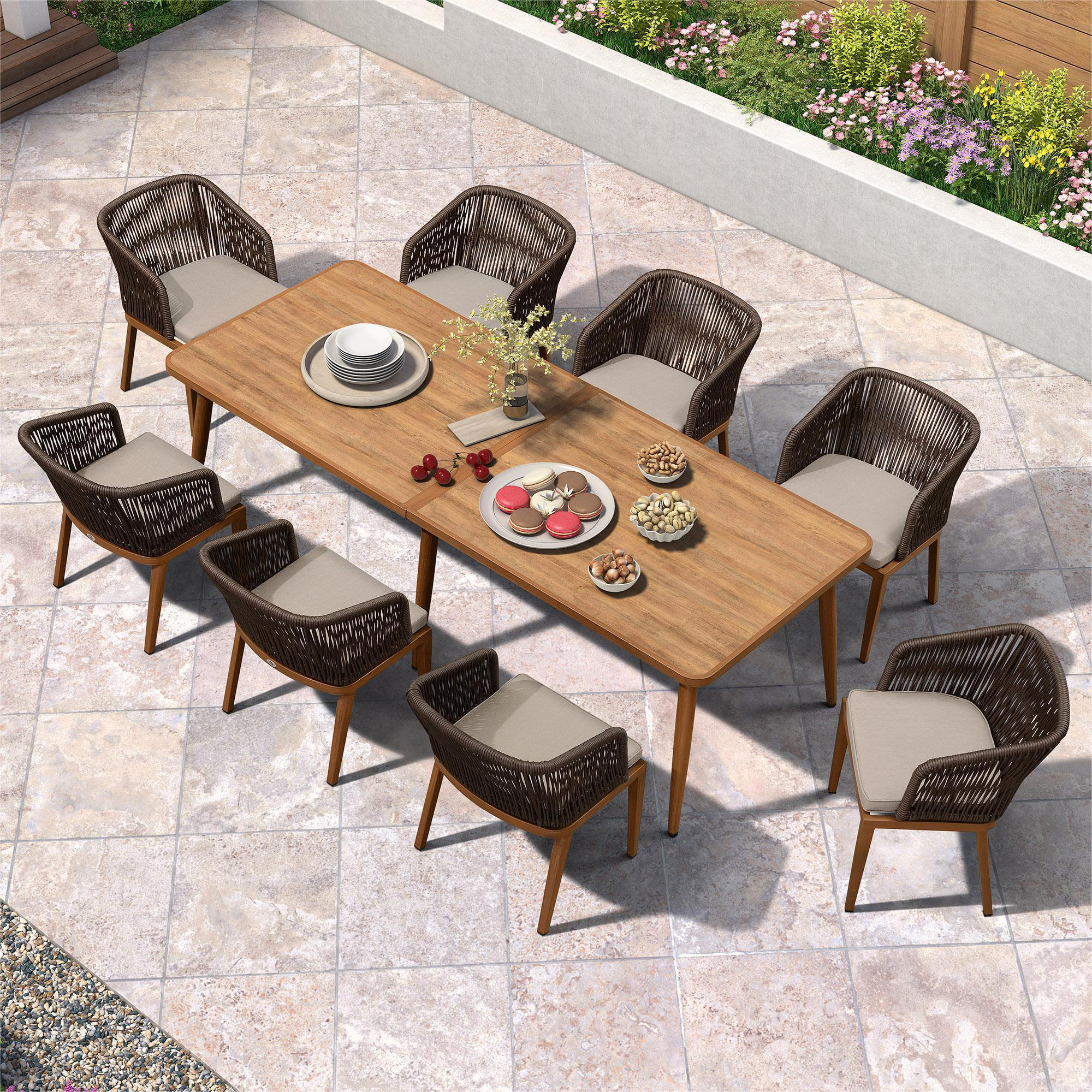 Corrigan Studio® Outdoor Dining Set Of 9 Patio Rattan Furniture ...