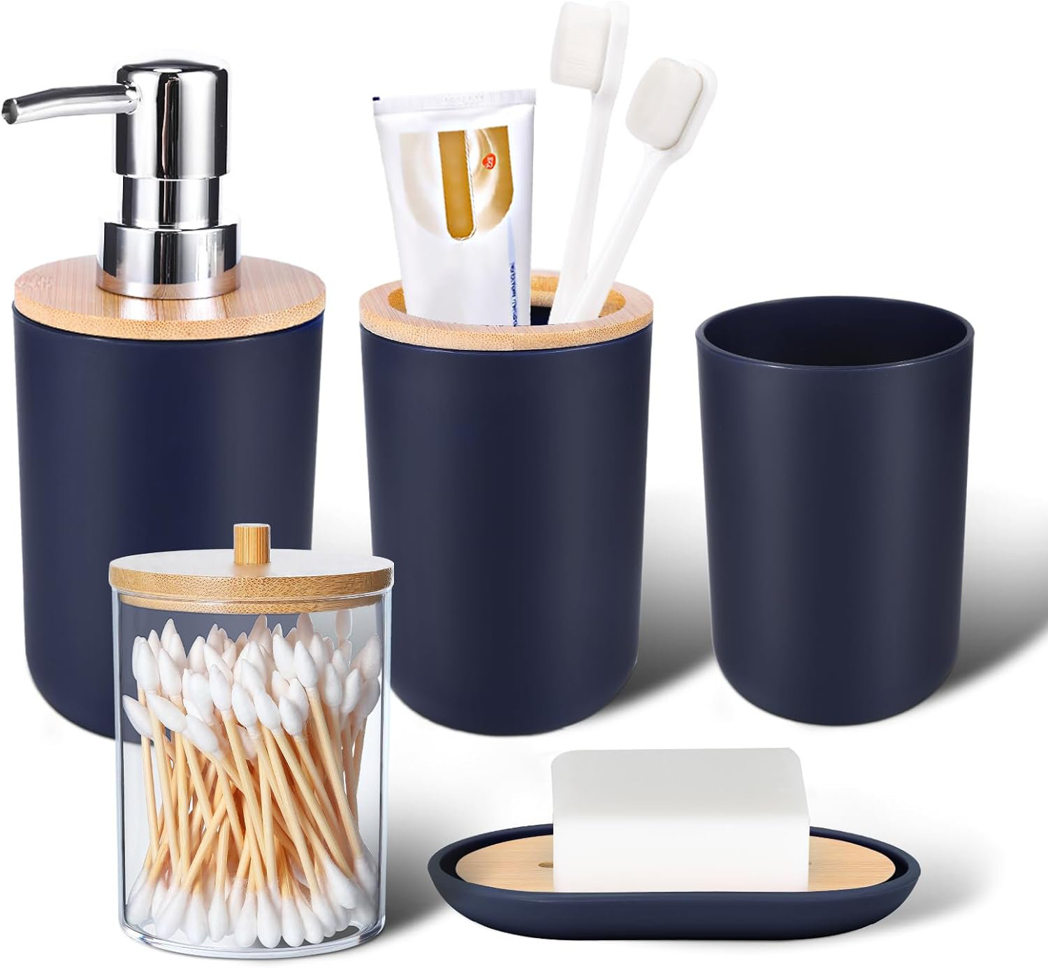 Rebrilliant Bathroom Accessories Set 5Piece Plastic,Navy Blue - Wayfair ...