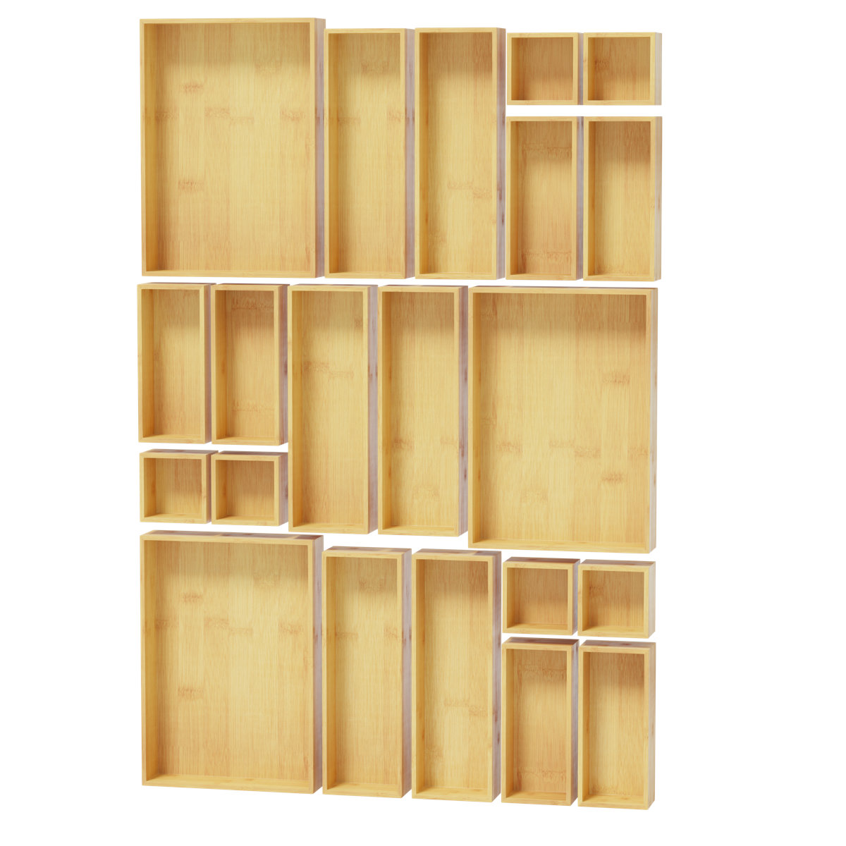Tooloton 21-Piece Bamboo Drawer Organizer Set, Multi-Use Wood Tray ...