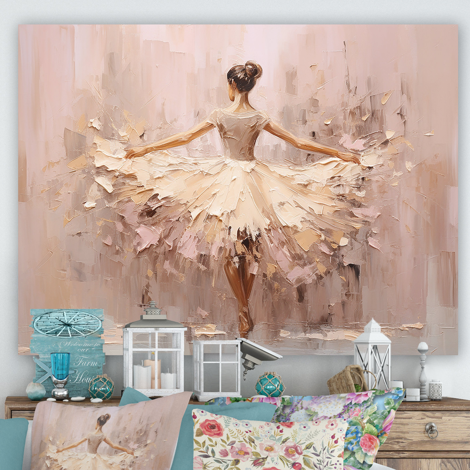 Design Art Beige Gold Minimalism Ballerina II - Ballet Wall Art ...