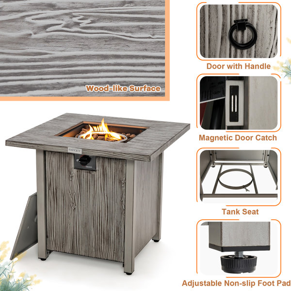 Costway 32'' Patio Square Fire Pit Table 50,000 Btu Propane Gas Table ...