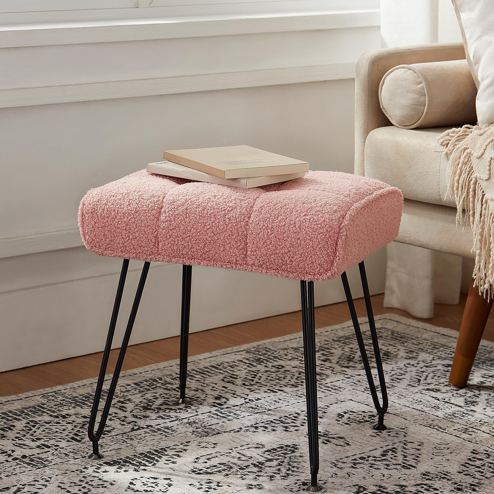 Corrigan Studio Vanity Stools, Fur Foot Stools Ottoman With Metal Leg ...