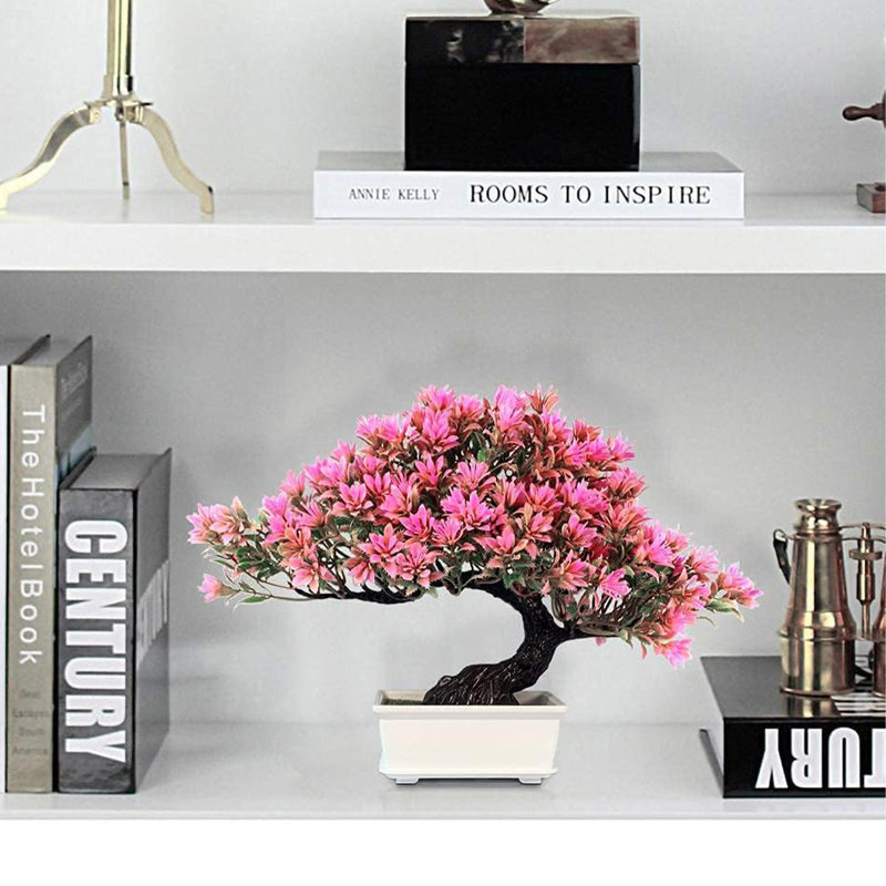 Primrue Pink Fake Plants Plastic Artificial Bonsai Tree,9.5" Bonsai ...