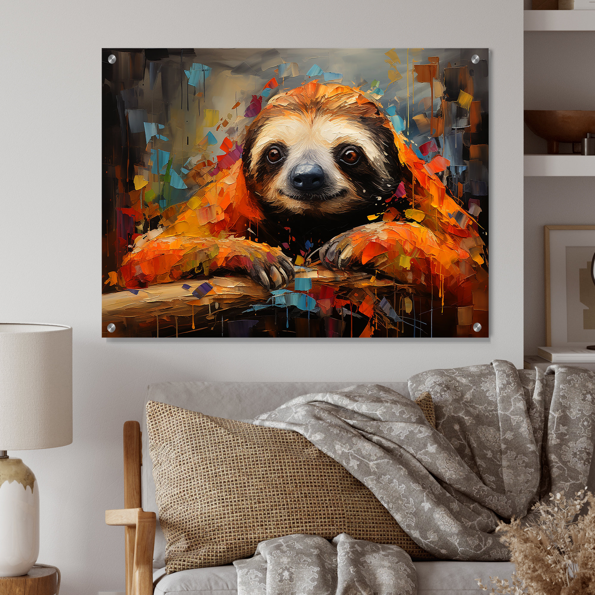 Bungalow Rose Slumbering Sloth Collage - Sloth Acrylic Wall Art Glass ...