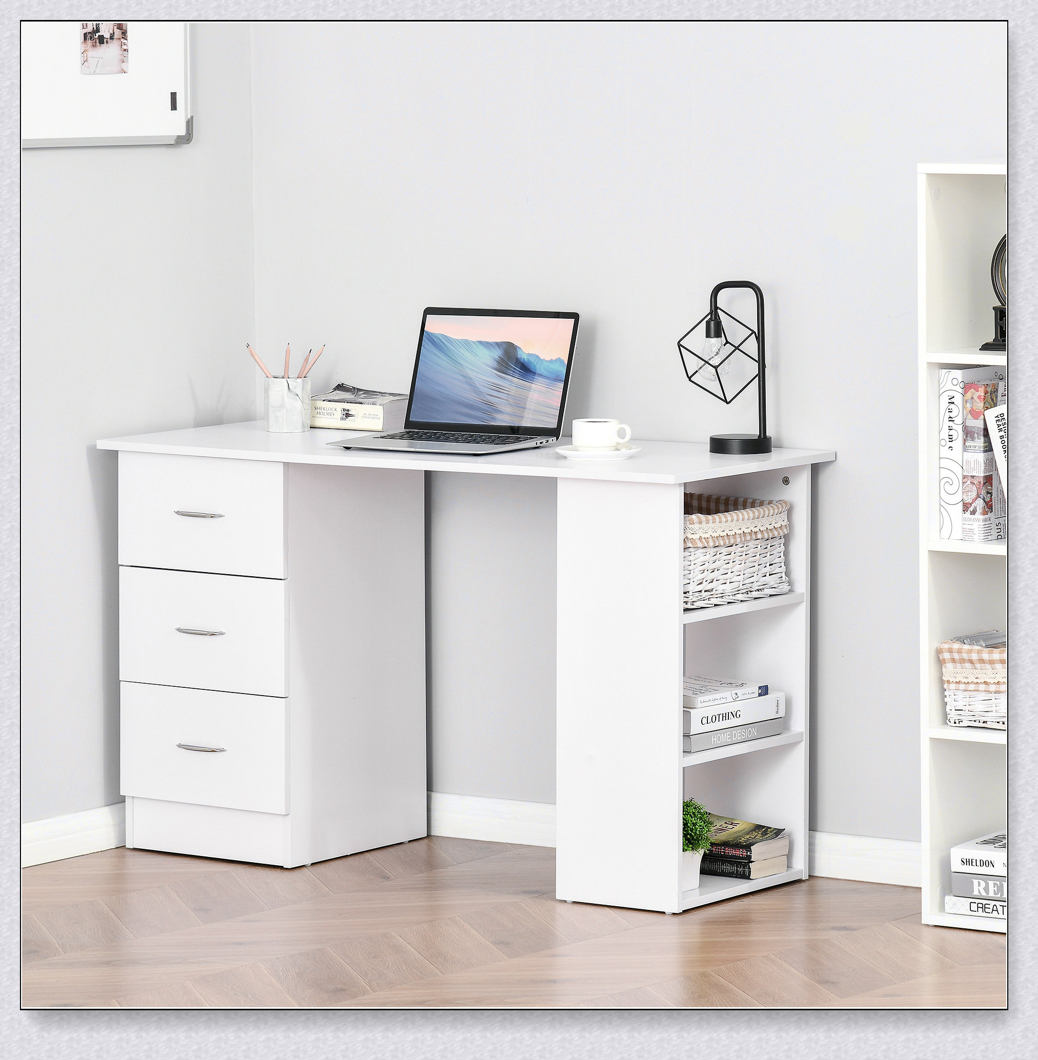 Latitude Run® 47" Modern Home Office Computer Desk Bookcase Combo ...