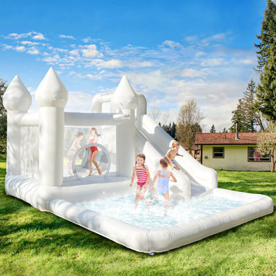 Connsann White Bounce House With Slide & Ball Pit Wizard Bouncy Castle ...