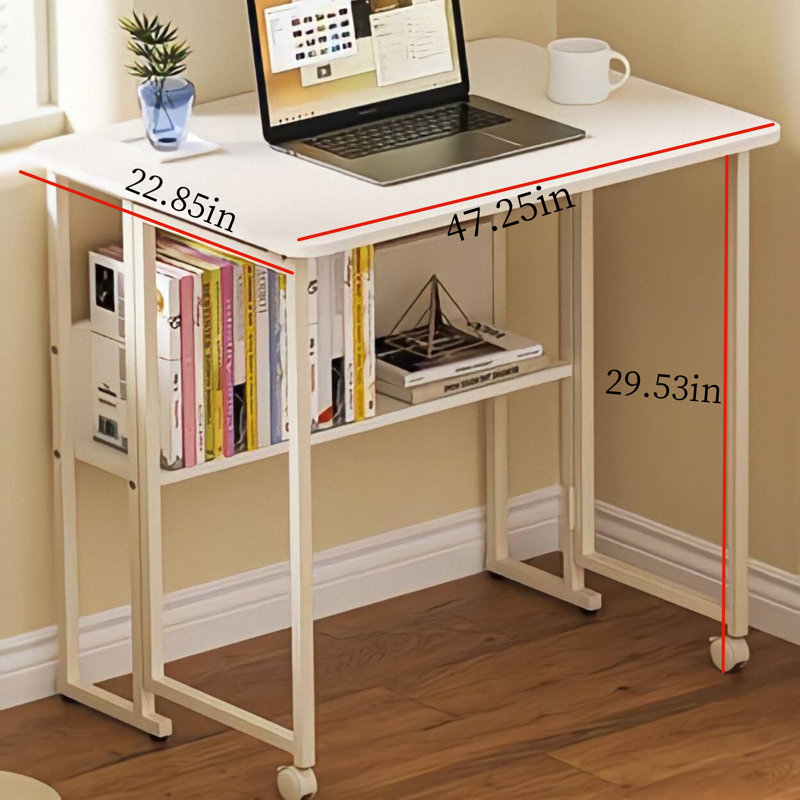 Ebern Designs Home Office Foldable Writing Desk with Wheels Mobile ...