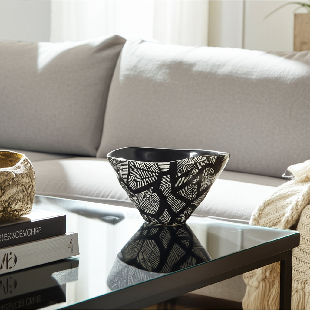 Latitude Run® Ceramic Bowl Set Handcrafted Ceramic Bold Graphic Design ...