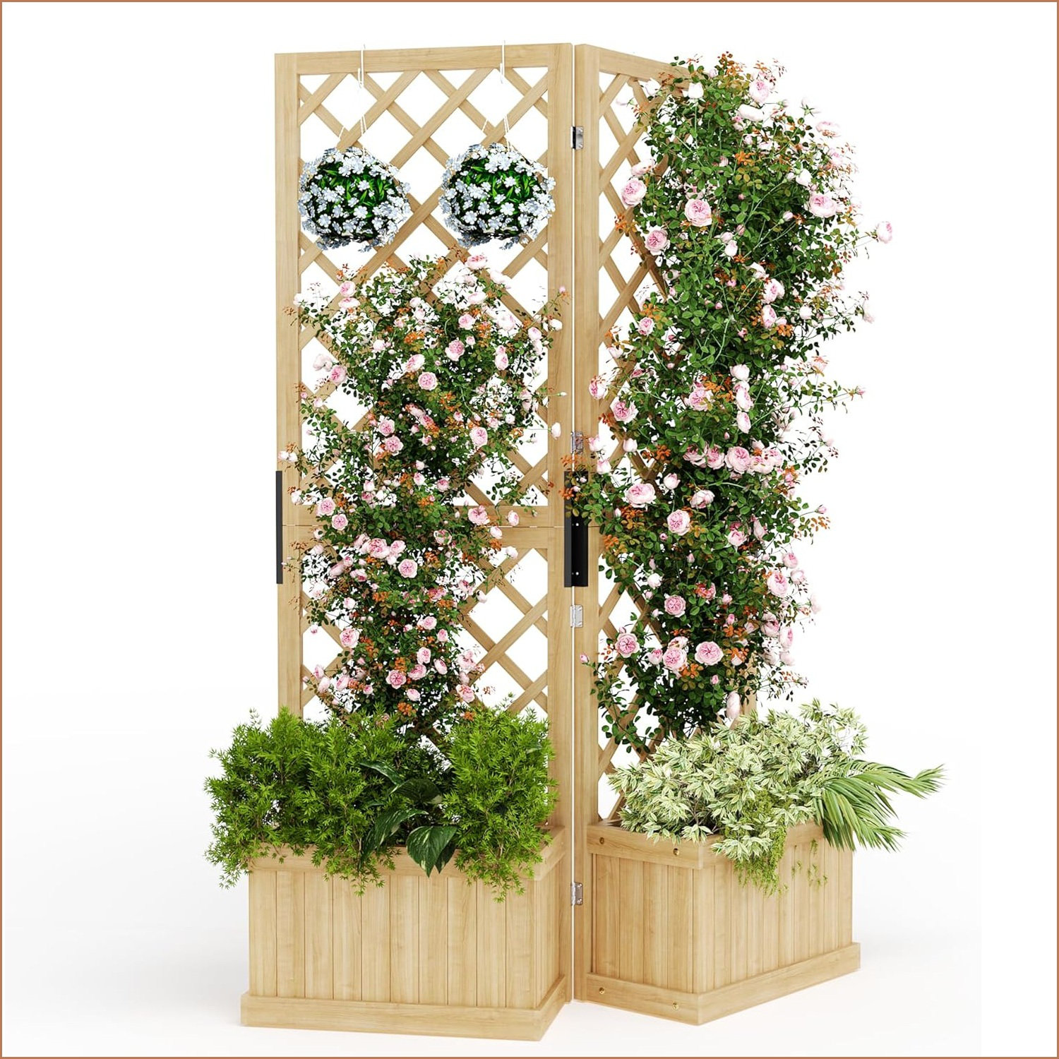 babevy Natural Cedar Privacy Screen With Planter Box - 41"x10"x65 ...