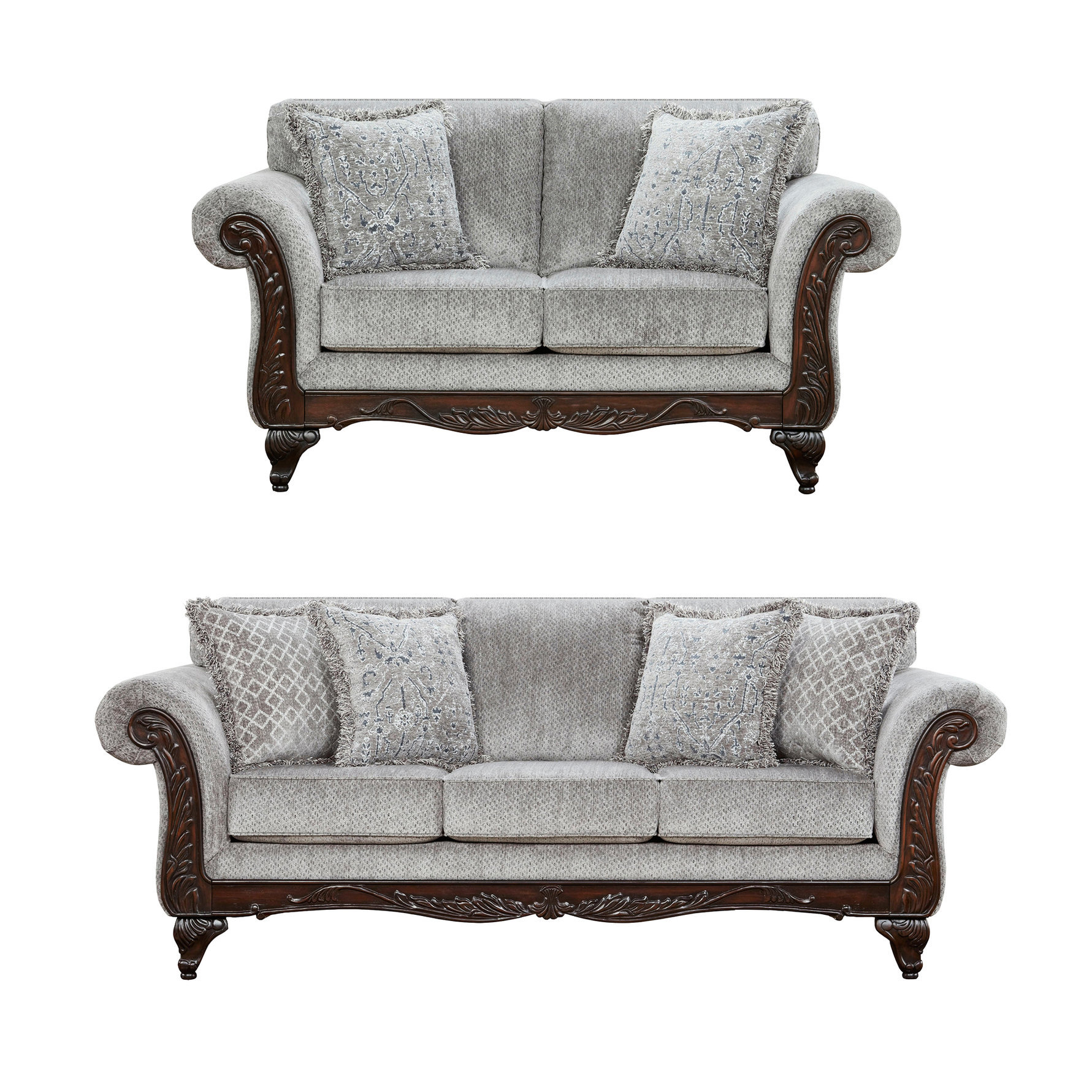 Hokku Designs Grey And With Wood Trim, Microfiber Fabric, Rolled Arms ...