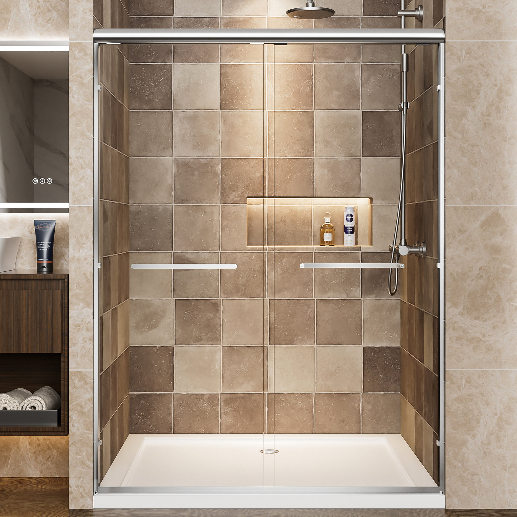CaneCreations 72" High 54" Wide Double Sliding Shower Door Featuring ...