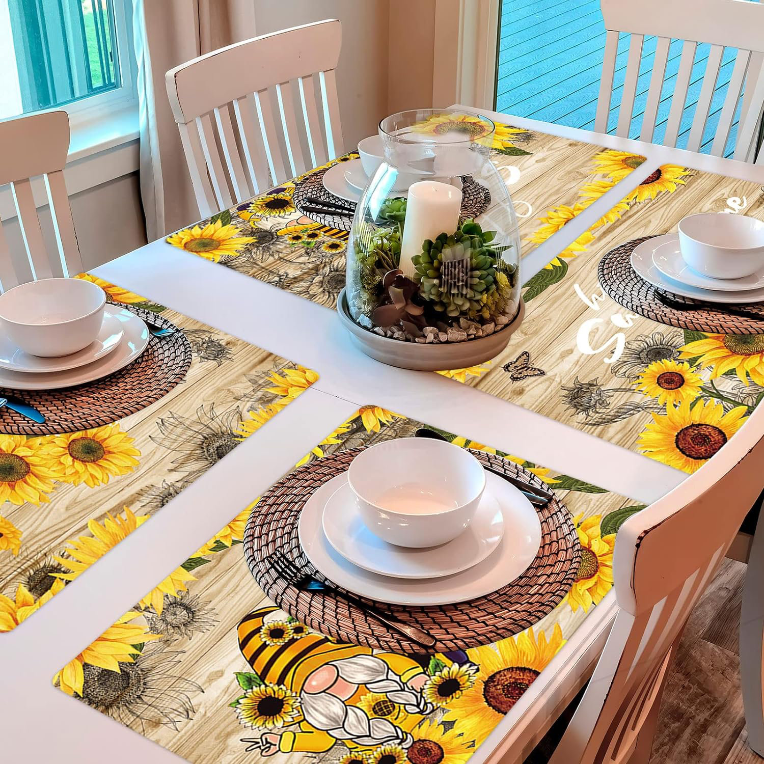 Rainbow Home Sunflower Placemats Set Of 6 Sunshine Plastic Table Mats ...