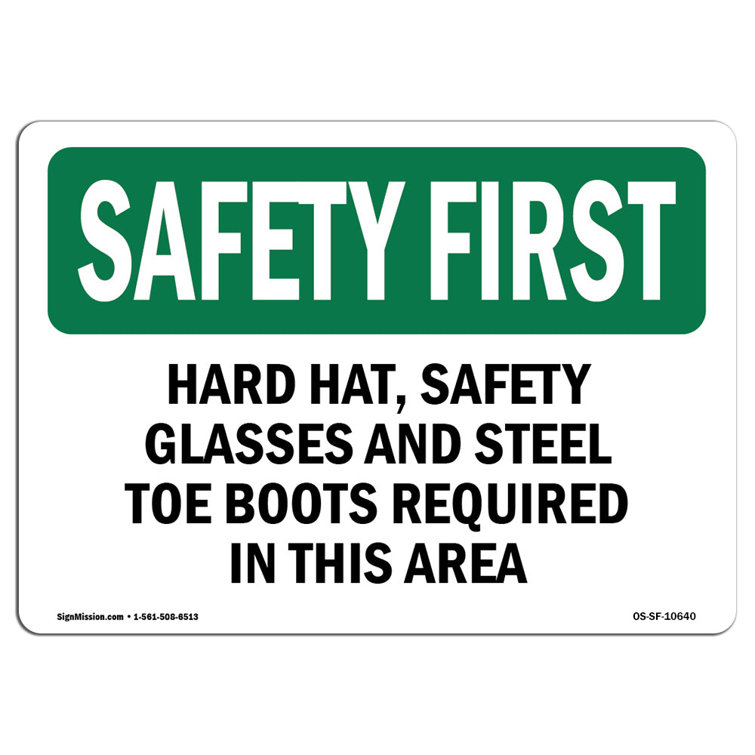 SignMission Hard Hat Safety Glasses and Steel Toe Boots Sign | Wayfair