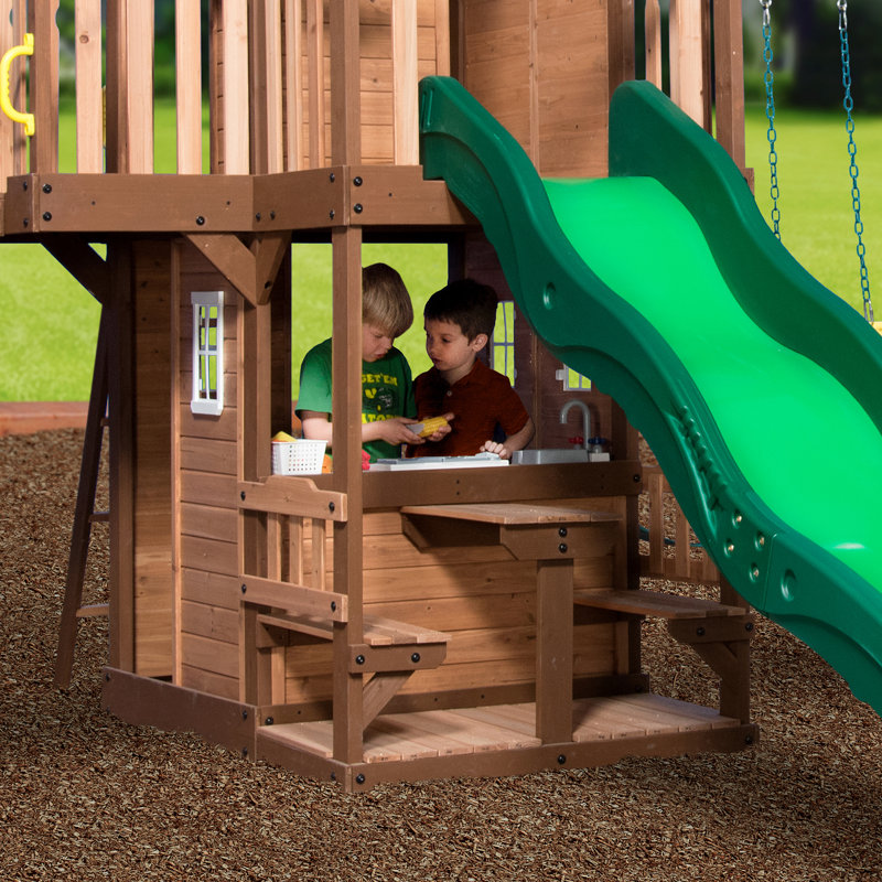 Backyard Discovery Mount Triumph Cedar Wood Swing Set with Wave Slide ...