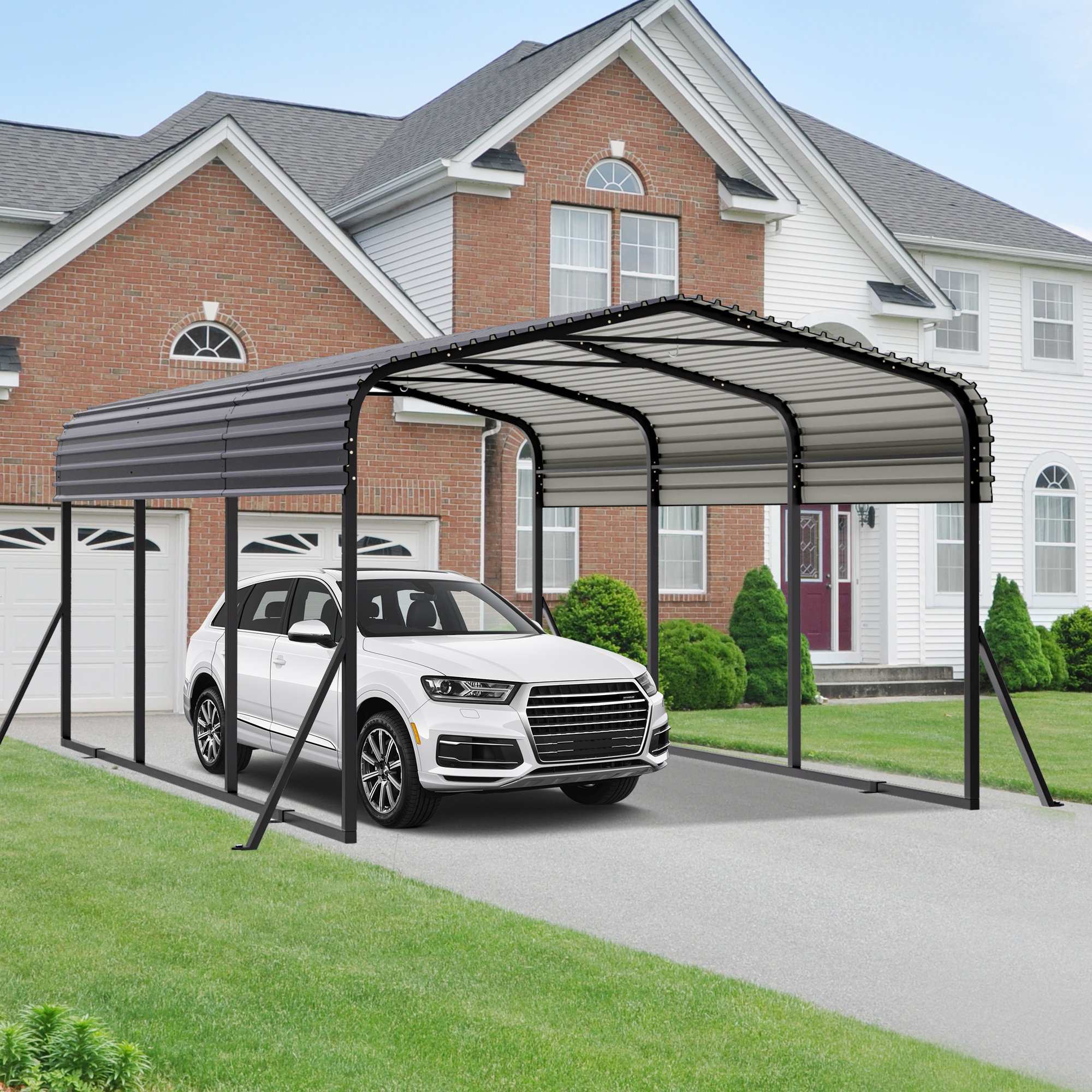 HUUHRIN Abri d'auto en métal avec base renforcée, abri d'auto robuste ...