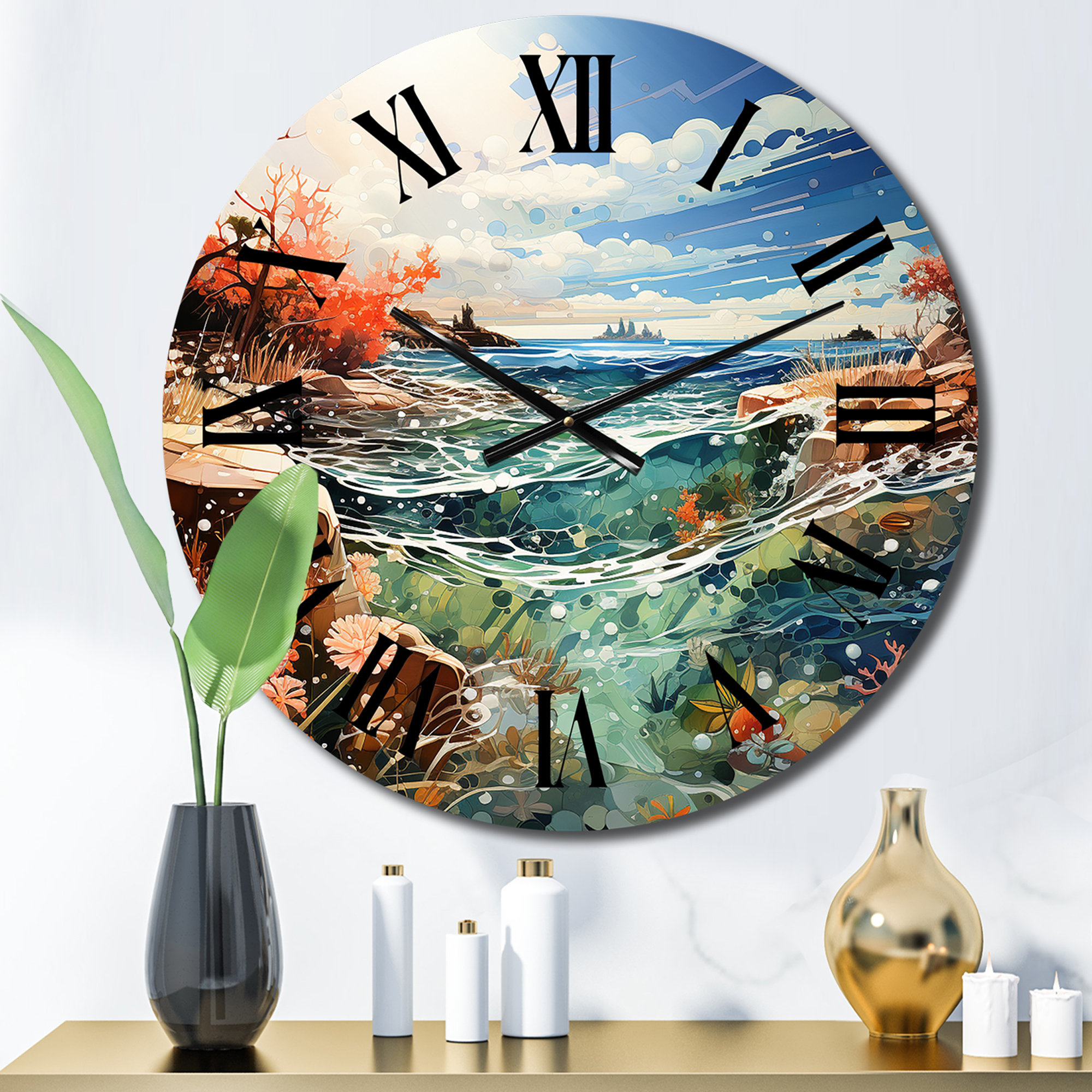 Design Art Beach Surf And Turf II Metal Wall Clock | Wayfair