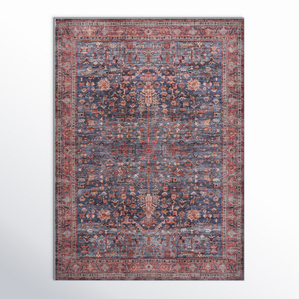 Birch Lane™ Lotte Oriental Machine Washable Flatweave Area Rug in Navy ...