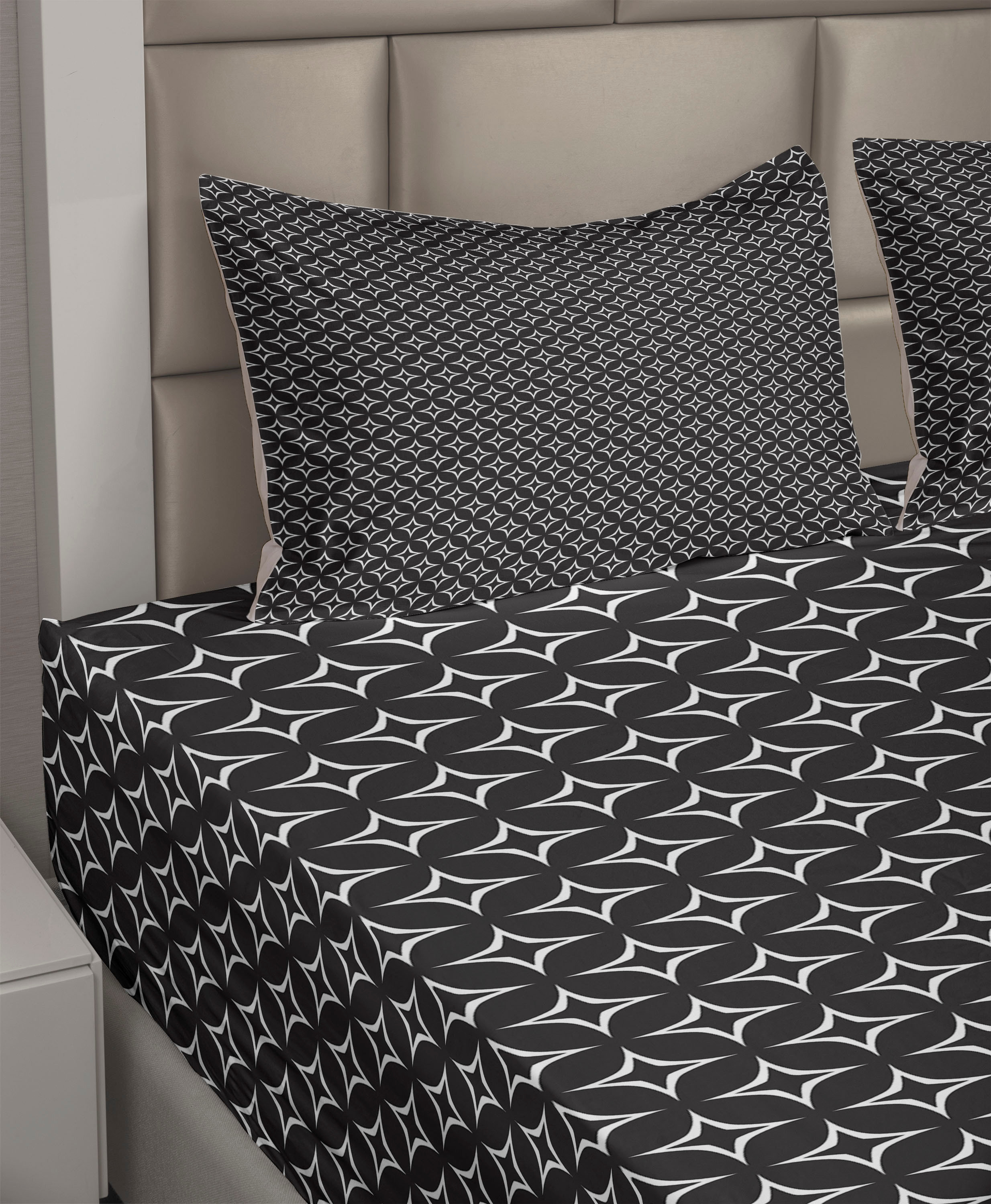 Ambesonne Star Sheet Set Minimalist Tetragonal Pattern Black and Off ...