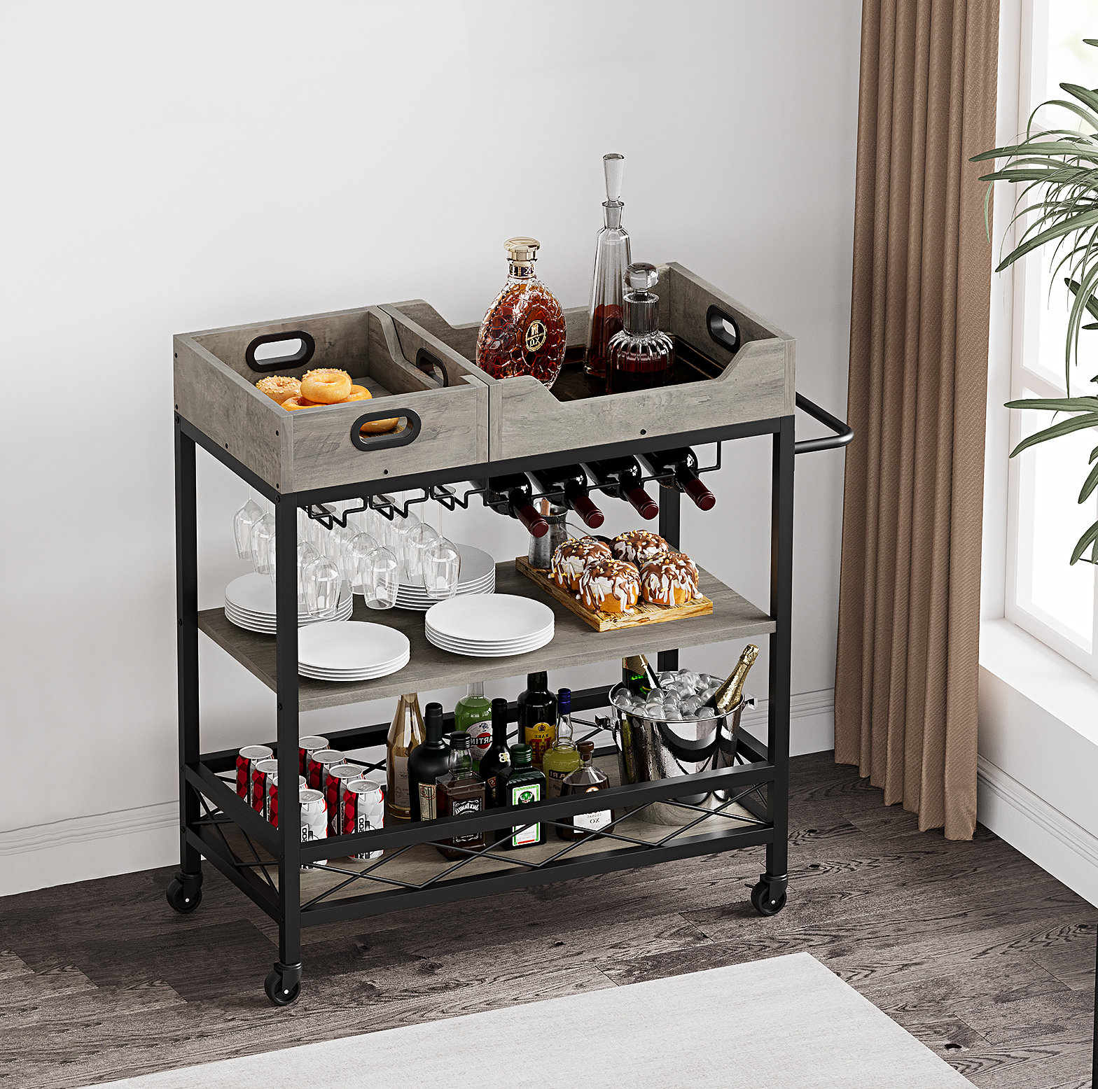 17 Stories 3 Tier Bar Carts For The Home,bar Cart With Wheels For ...