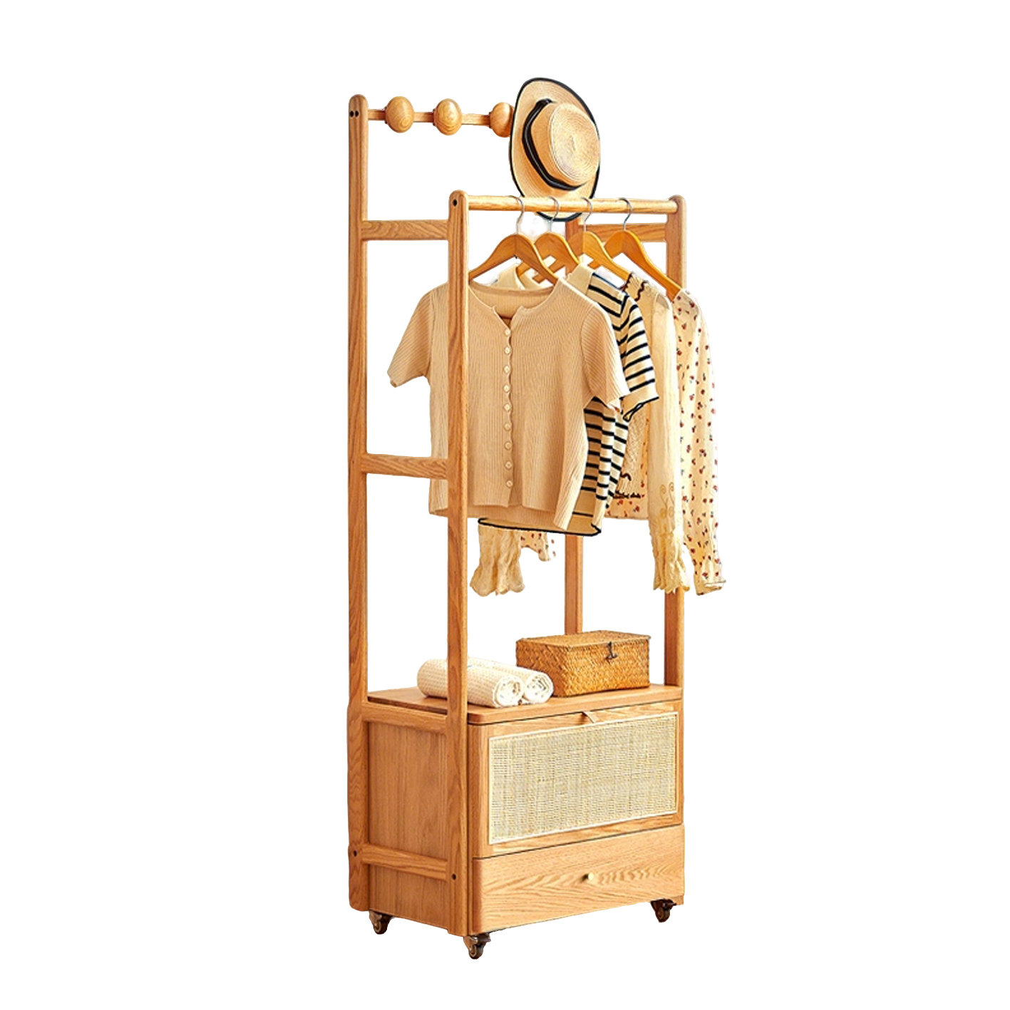 Brass Foam Burlywood Minimalism Solid Wood Clothes Rack With Woven ...