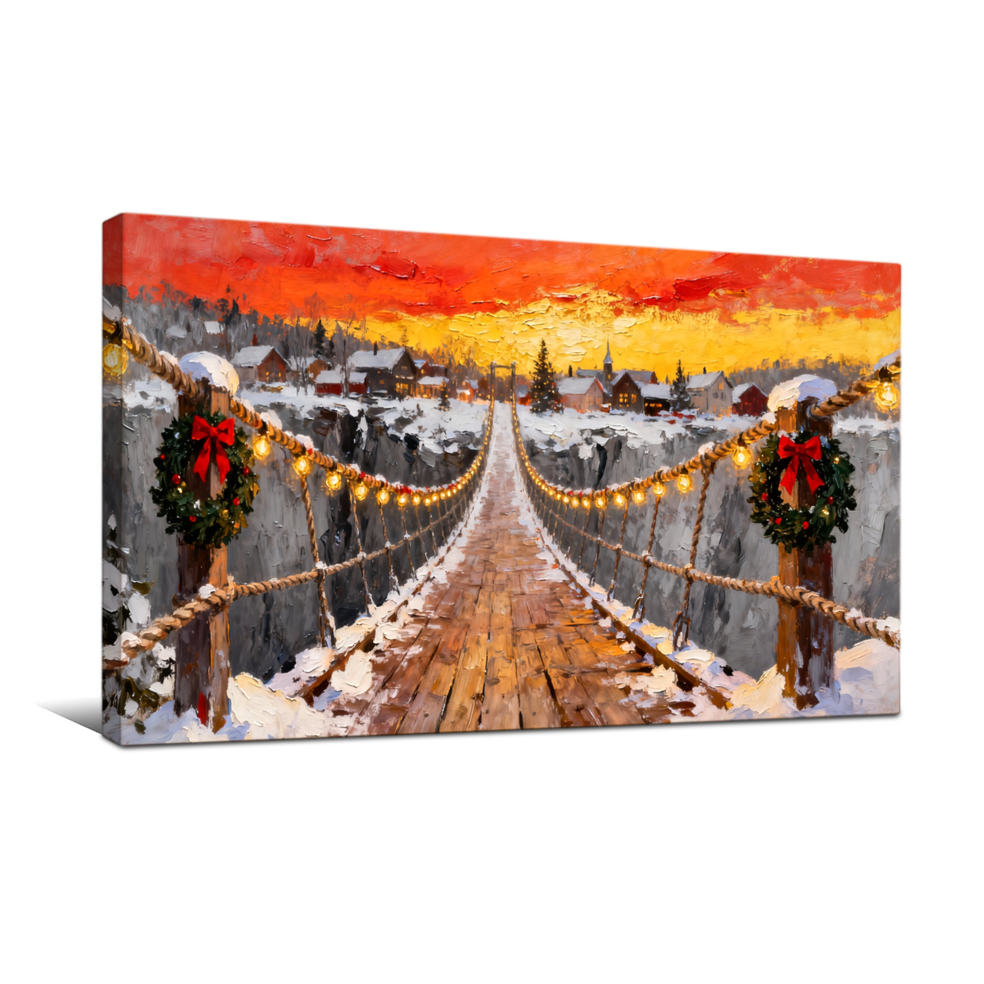 Canora Grey Christmas Winter Bridge Sunset Christmas Lights Village ...