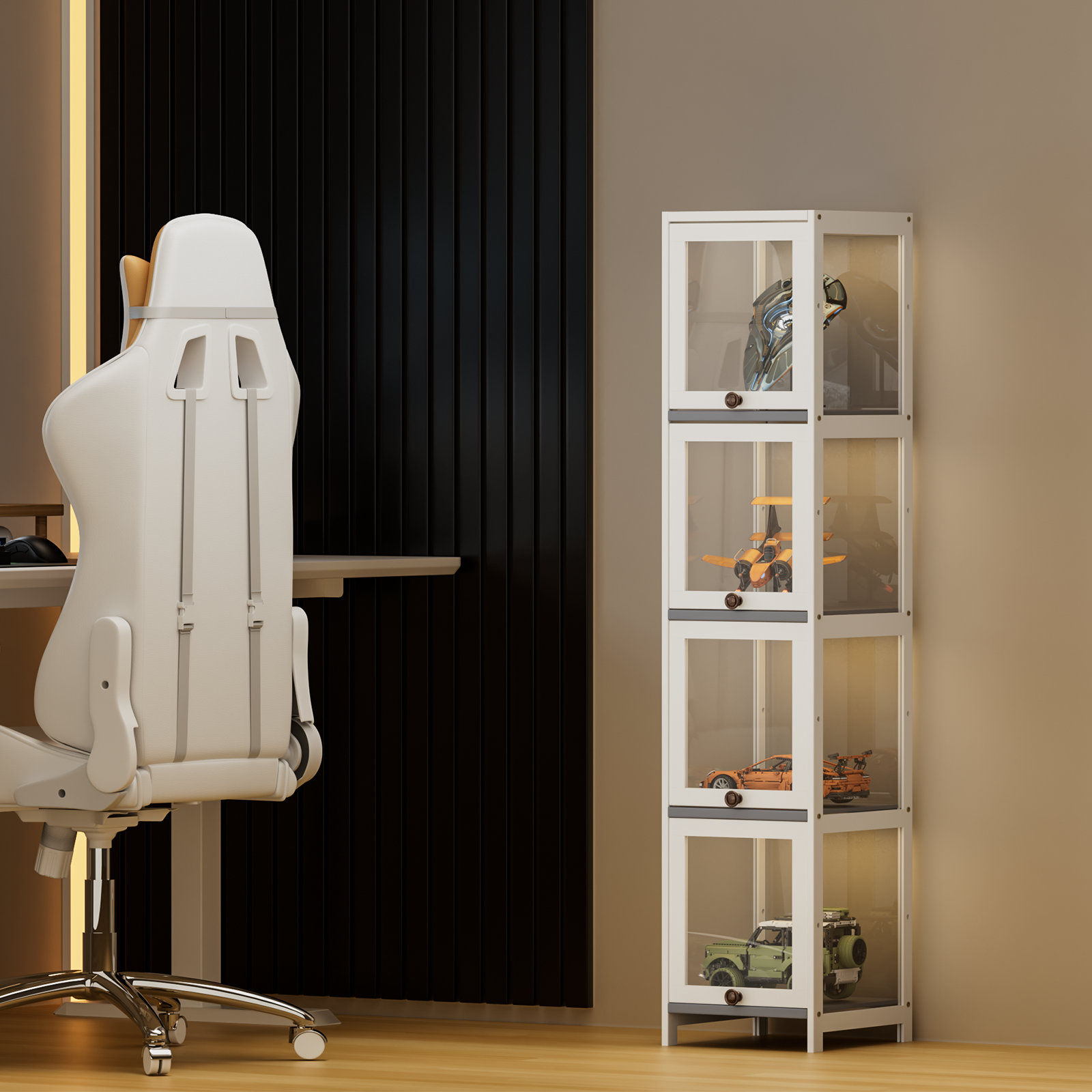 Rebrilliant 4-Tier Display Cabinet With Flip Up Door, Curio Cabinet ...