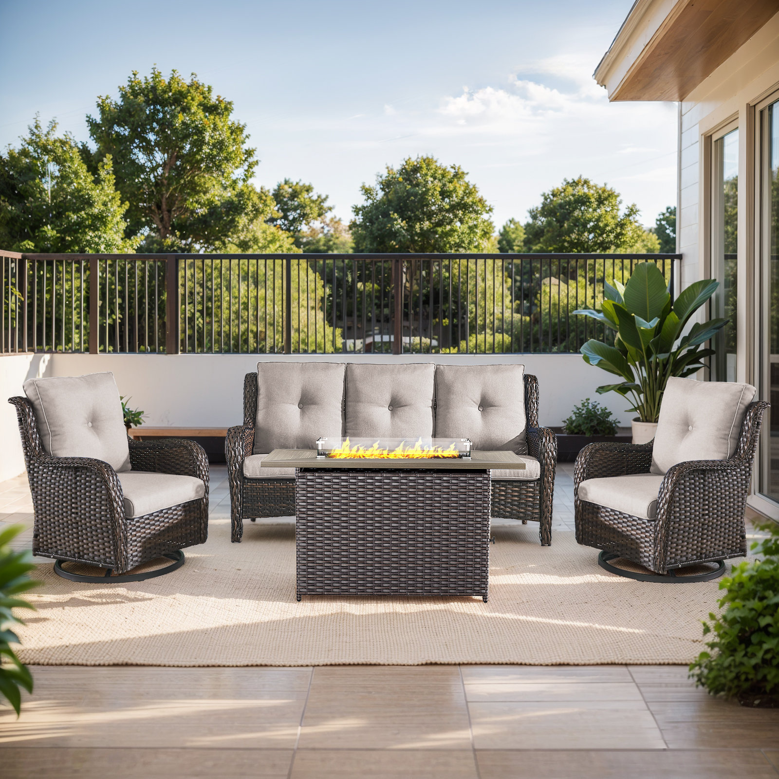 Hummuh Carolina 5 - Person Sofa Seating Group With Fire Pit With Swivel ...