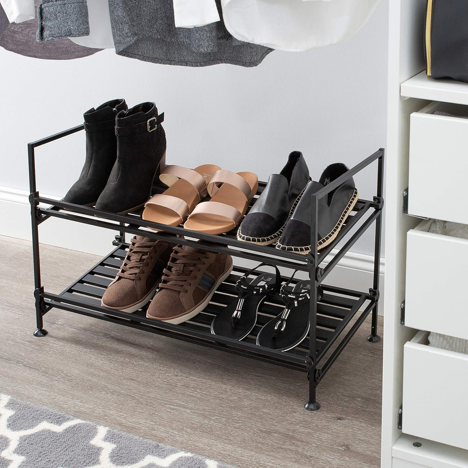 Ivy Bronx 2 Tier Stackable Shoe Rack With Removable Shelf, Sturdy Metal ...