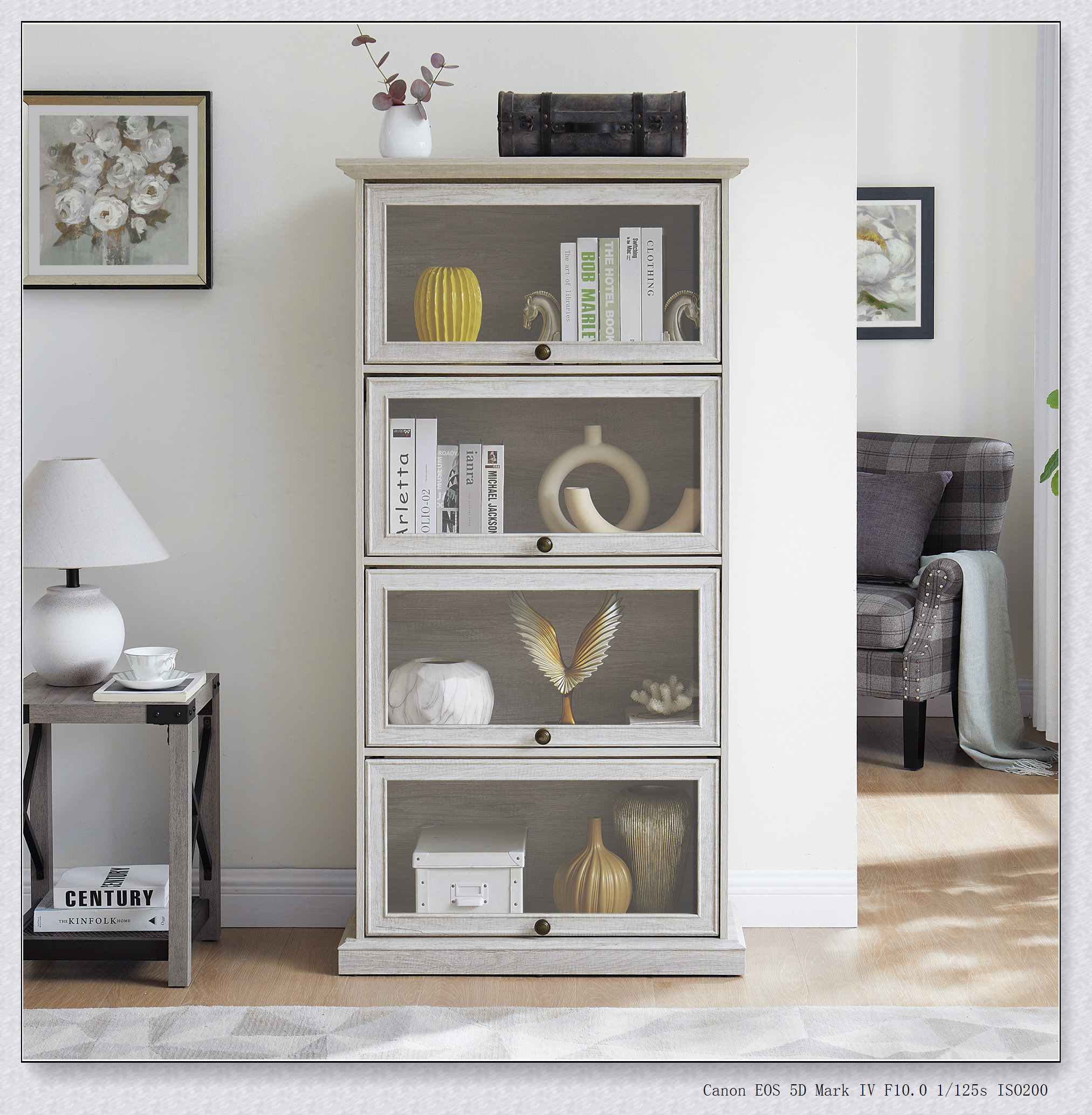 Latitude Run® Glass display cabinet 4 Tier Glass Display Cabinet ...