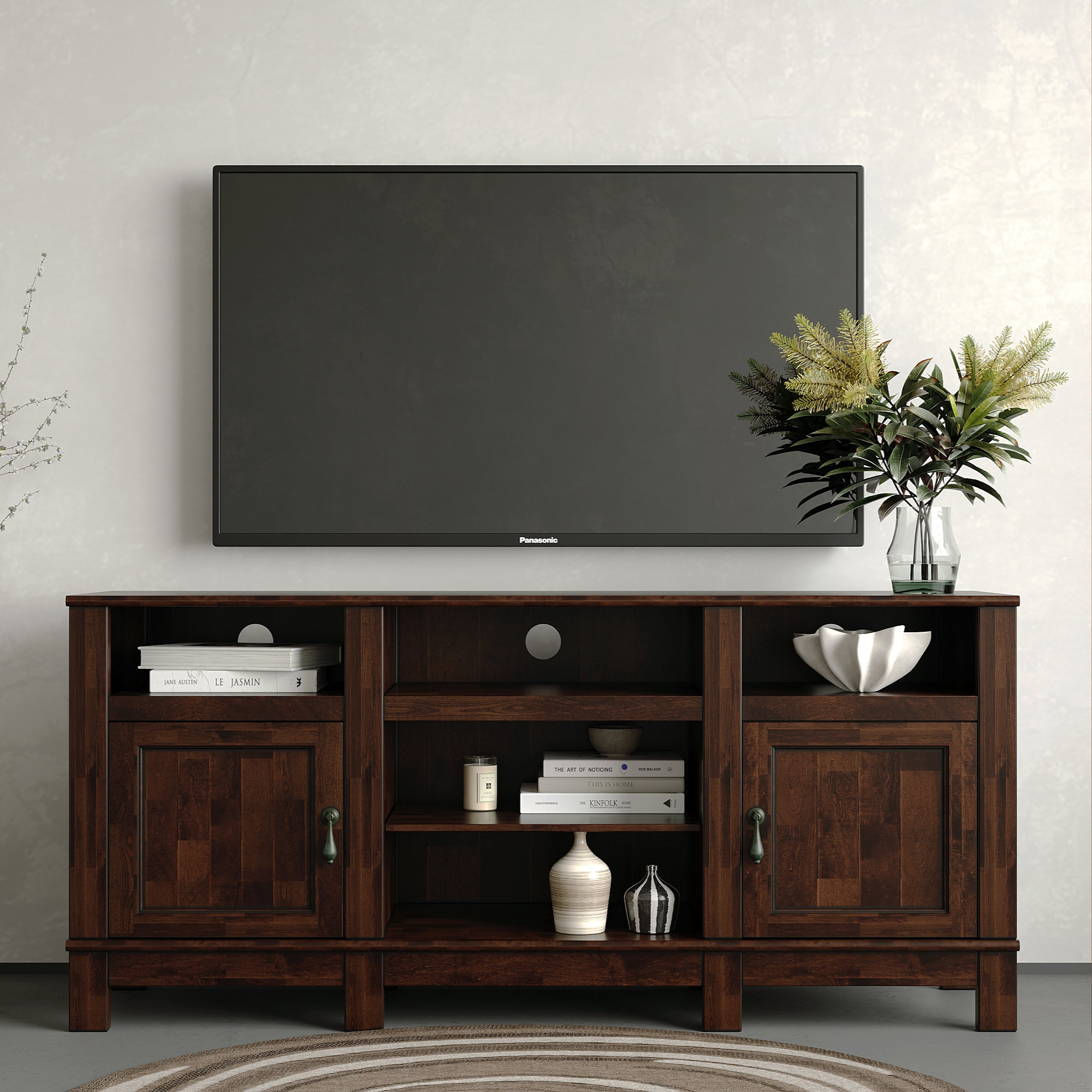 Winston Porter Rustic-Style Solid Wood Full Assembled 65-Inch Tv ...