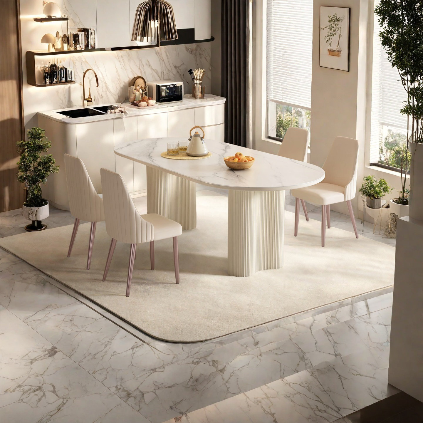 Orren Ellis Thick Sintered Stone Dining Table with Curved Base | Wayfair