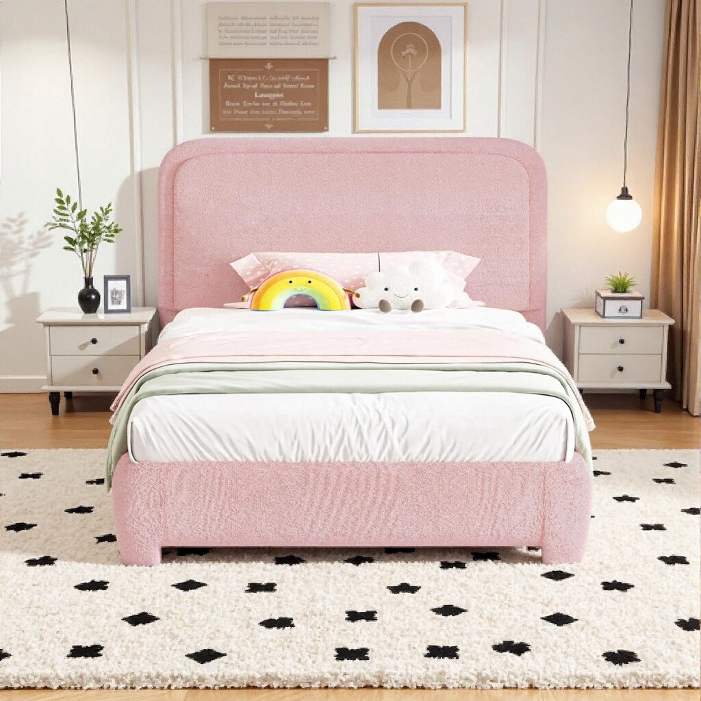 Latitude Run® Modern Upholstered Twin Bed Frame - Fabric with Rounded ...
