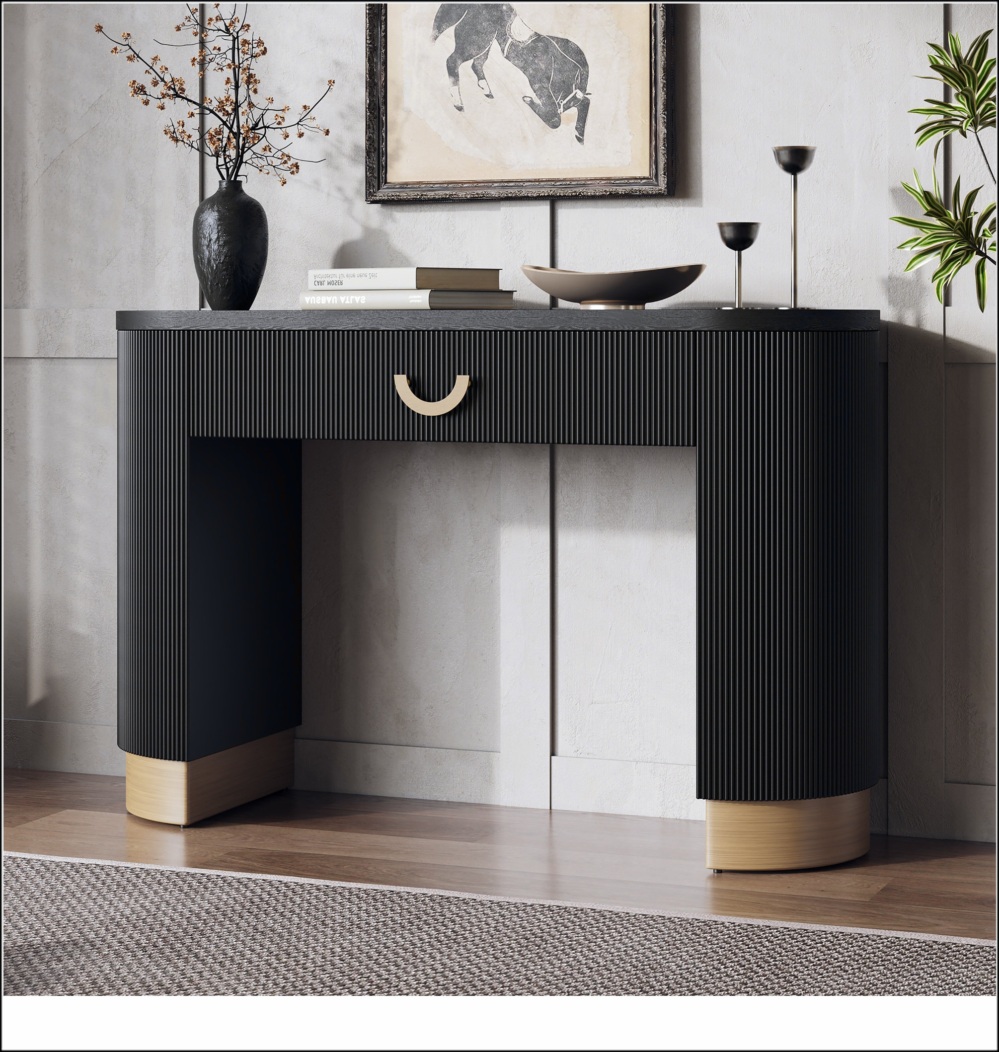 Mercer41 Mirod Modern Console Table with Vertical Ribbed Design ...