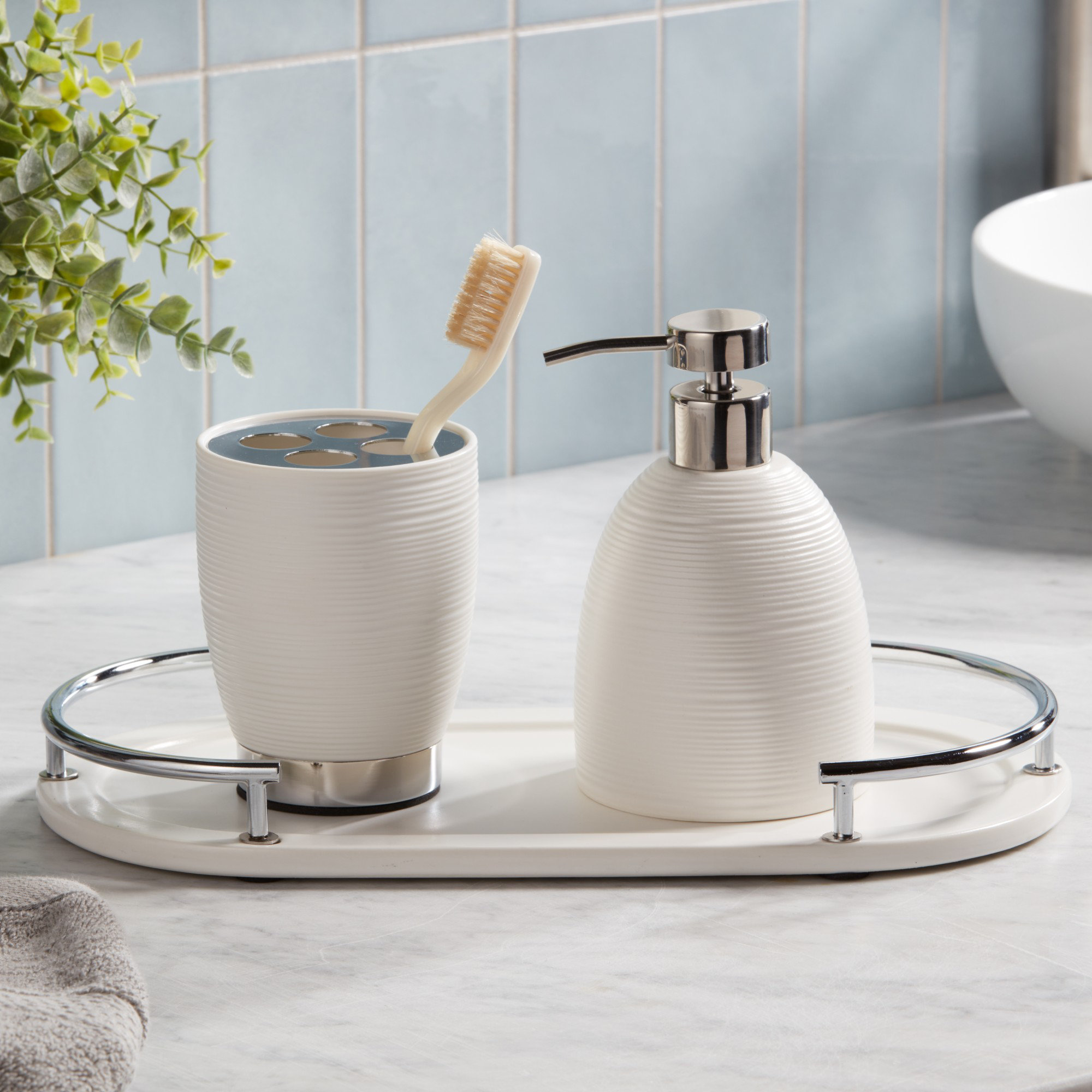 Roselli Trading Company Dubai 3 pc Bath set ceramic (shiny stainless ...