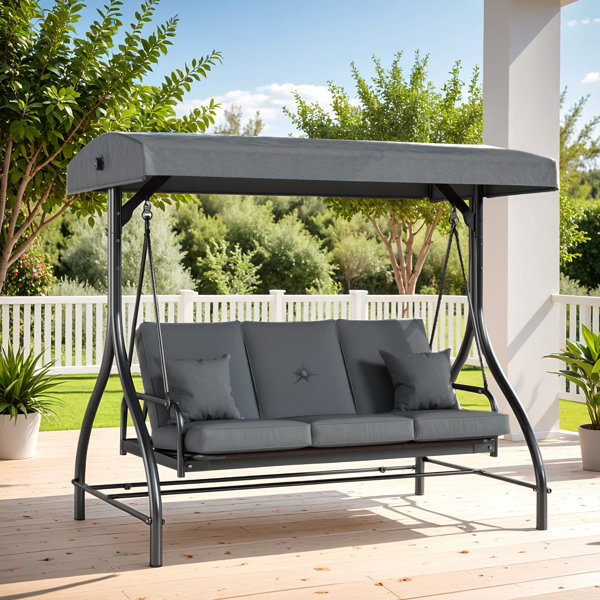 Hokku Designs Outdoor 3-Seat Patio Swing, Porch Swings, Backrest Bench ...