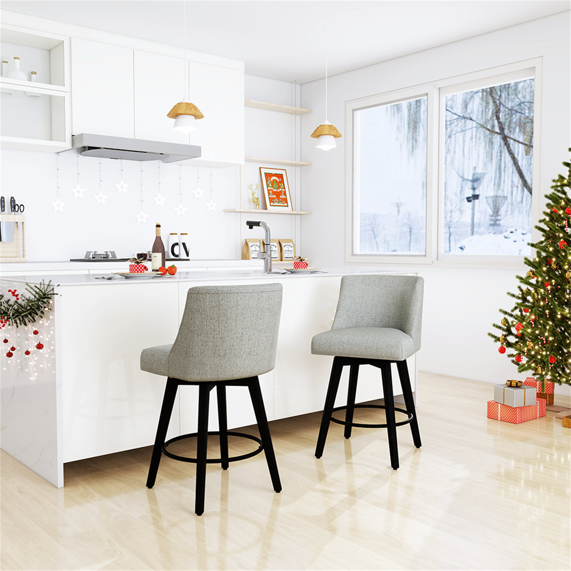 George Oliver Loriell Swivel Bar & Counter Stools with Solid Wood Frame ...