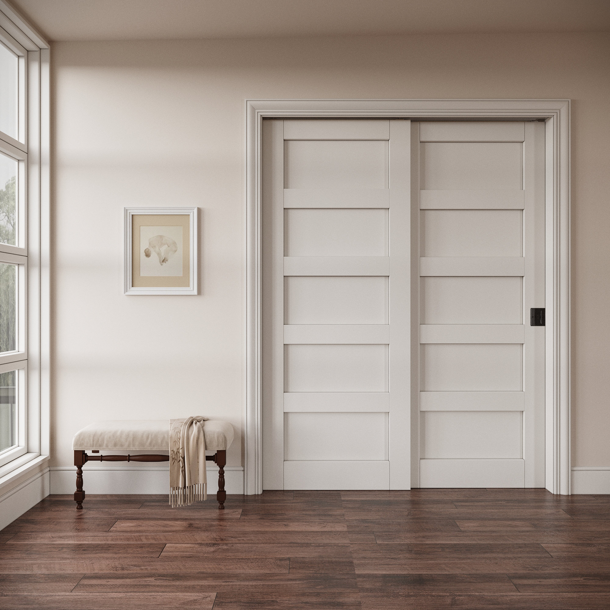 Win Stellar Interior 5 Panel Pantry Sliding Bypass Closet Shaker Doors ...