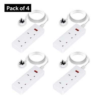 GEEPAS 2 Gang Extension Lead, 2M Cable Heavy Duty UK Plug, Pack Of 4 ...