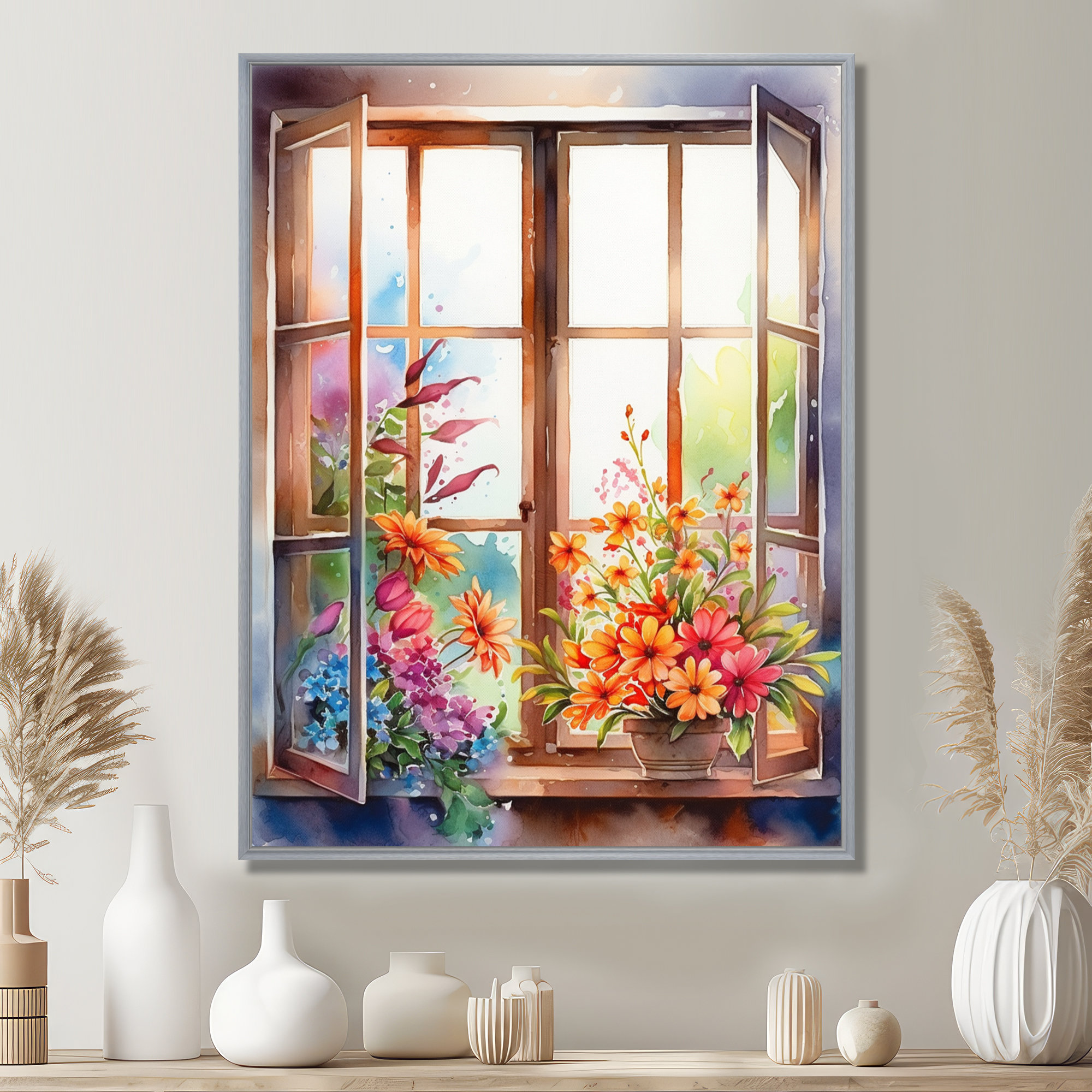 Red Barrel Studio® Window Of Floral Blooms III - Window Canvas Print ...