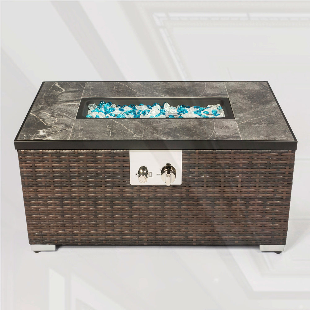 Hokku Designs Outdoor Fire Table Propane Fire Pit Rattan gas fire table ...