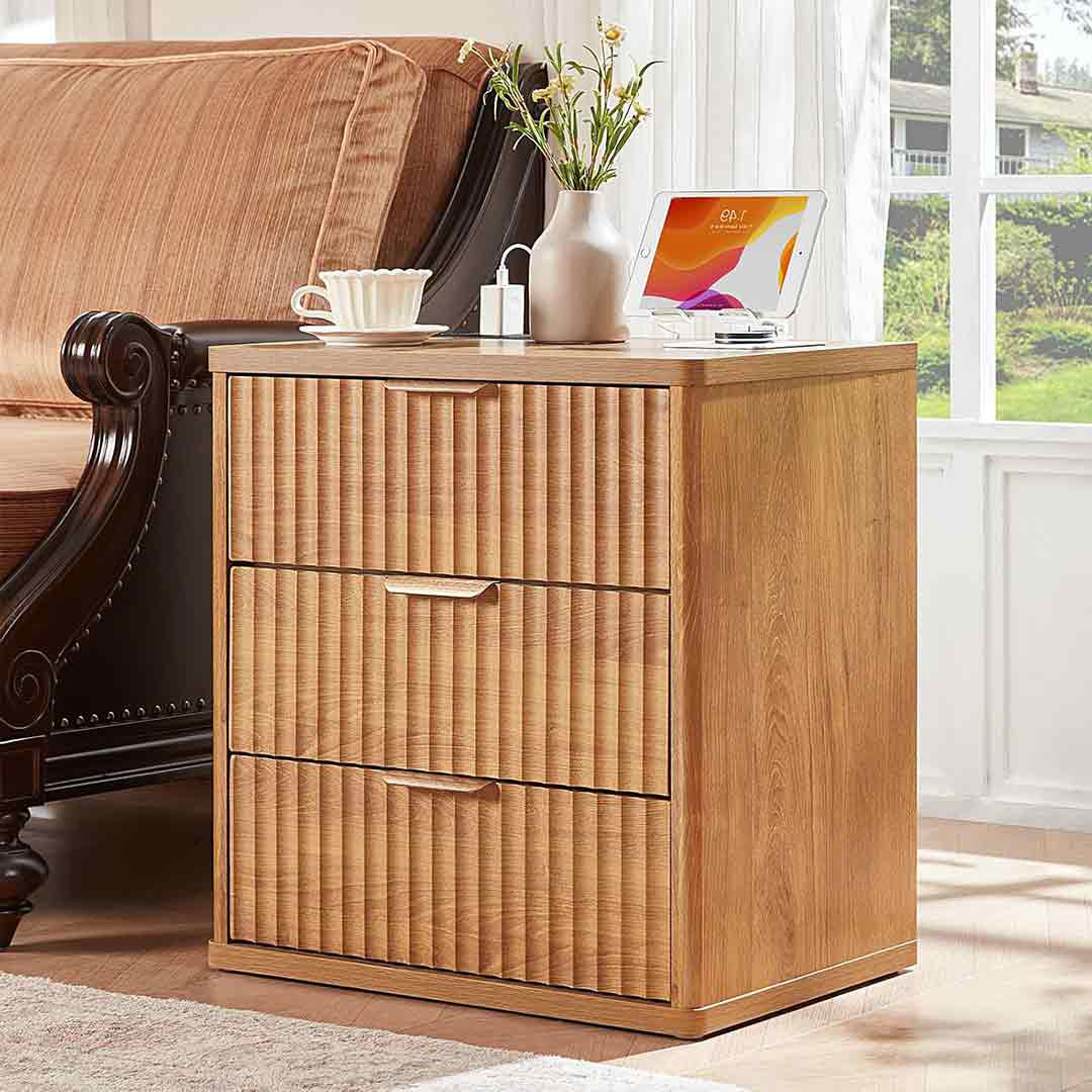 Everly Quinn 23" Wide Fluted Night Stand With Charging Station, 3 ...